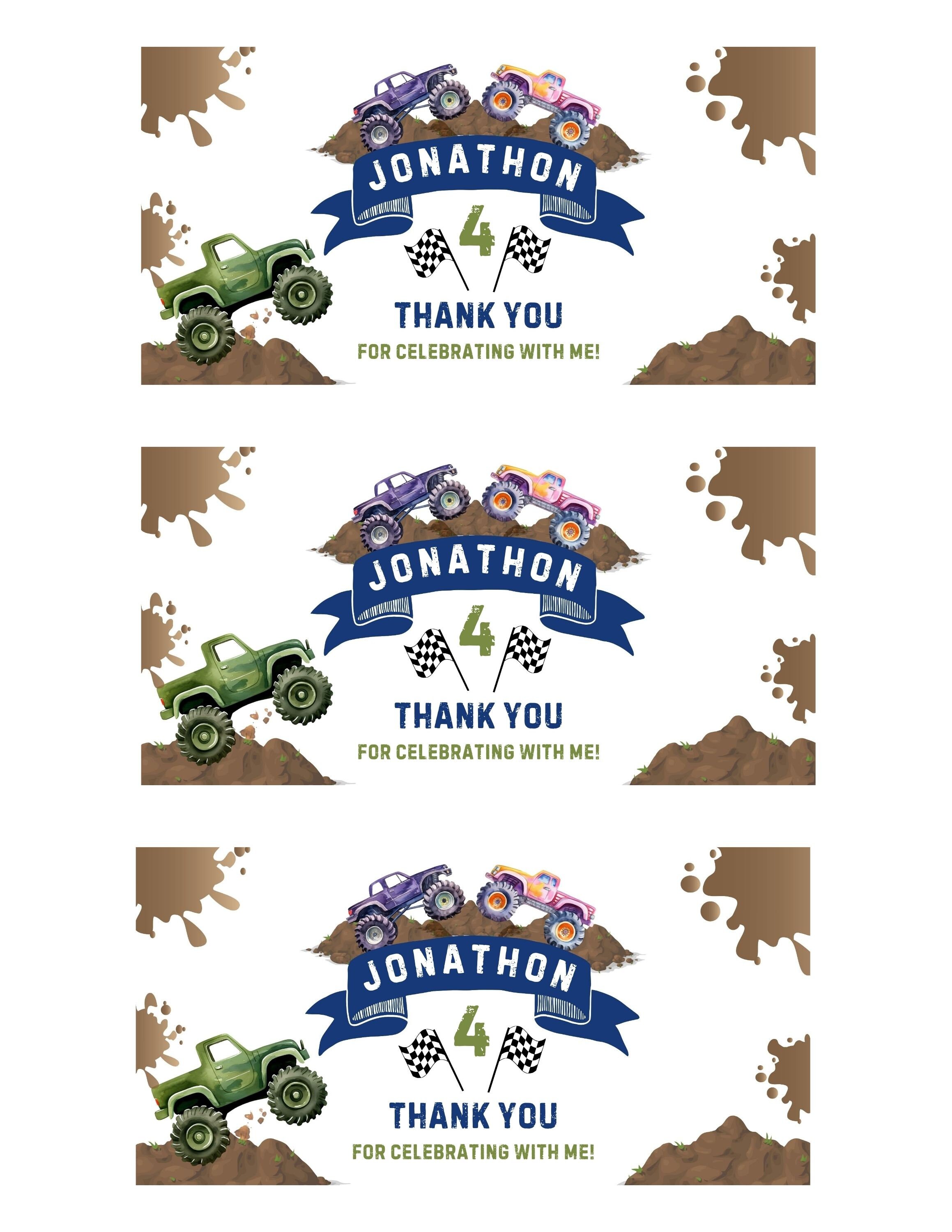Editable Monster Truck Birthday Party Favor Box Label Printables ...