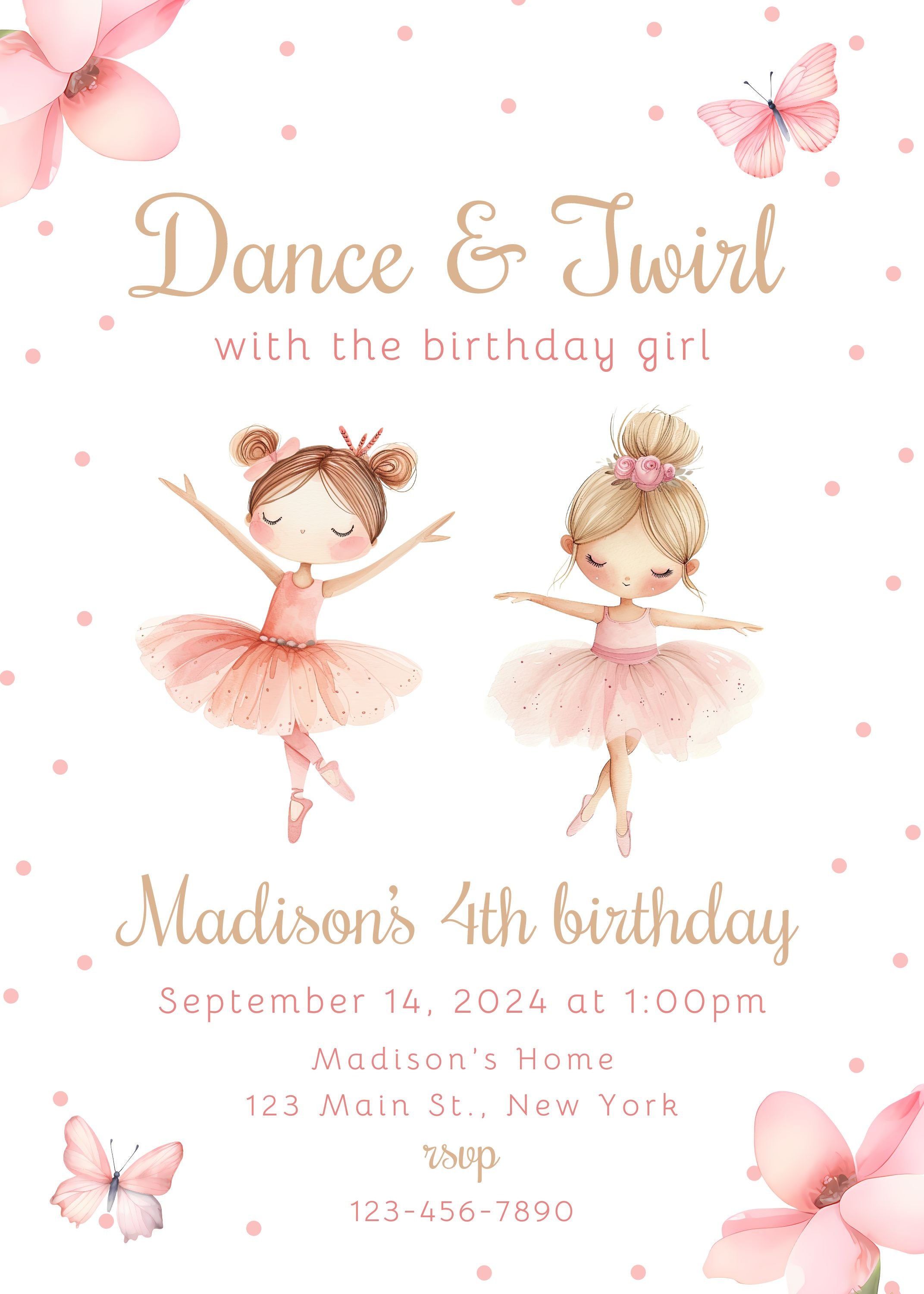 Editable Ballerina Birthday Invitation Template-ballerina Invite-dance ...