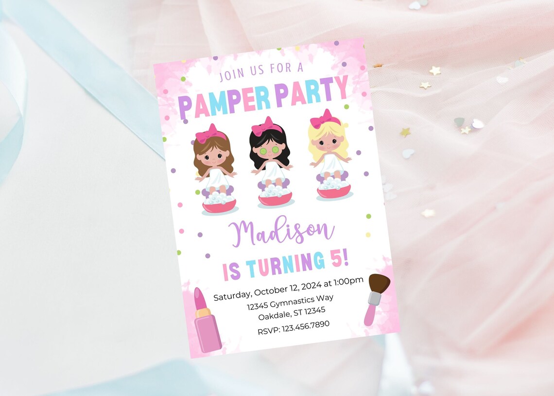 Editable Pamper Party Birthday Invitation-spa Day Party Invite-pamper ...