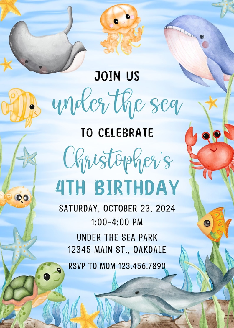 Editable Under the Sea Birthday Invitation-ocean Theme Invitation-under ...