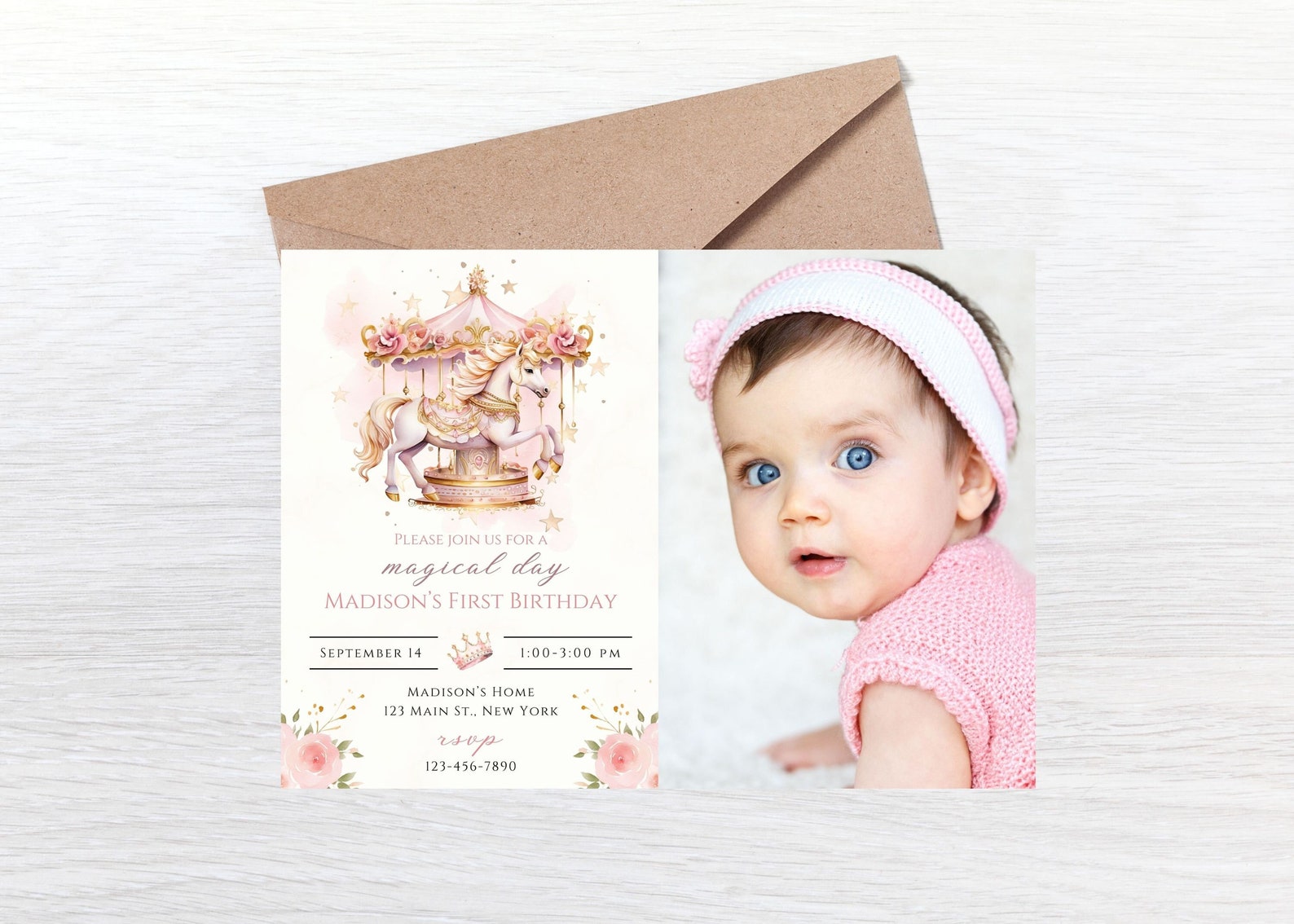 Editable Carousel Birthday Invitation Template-horse Carousel Photo ...