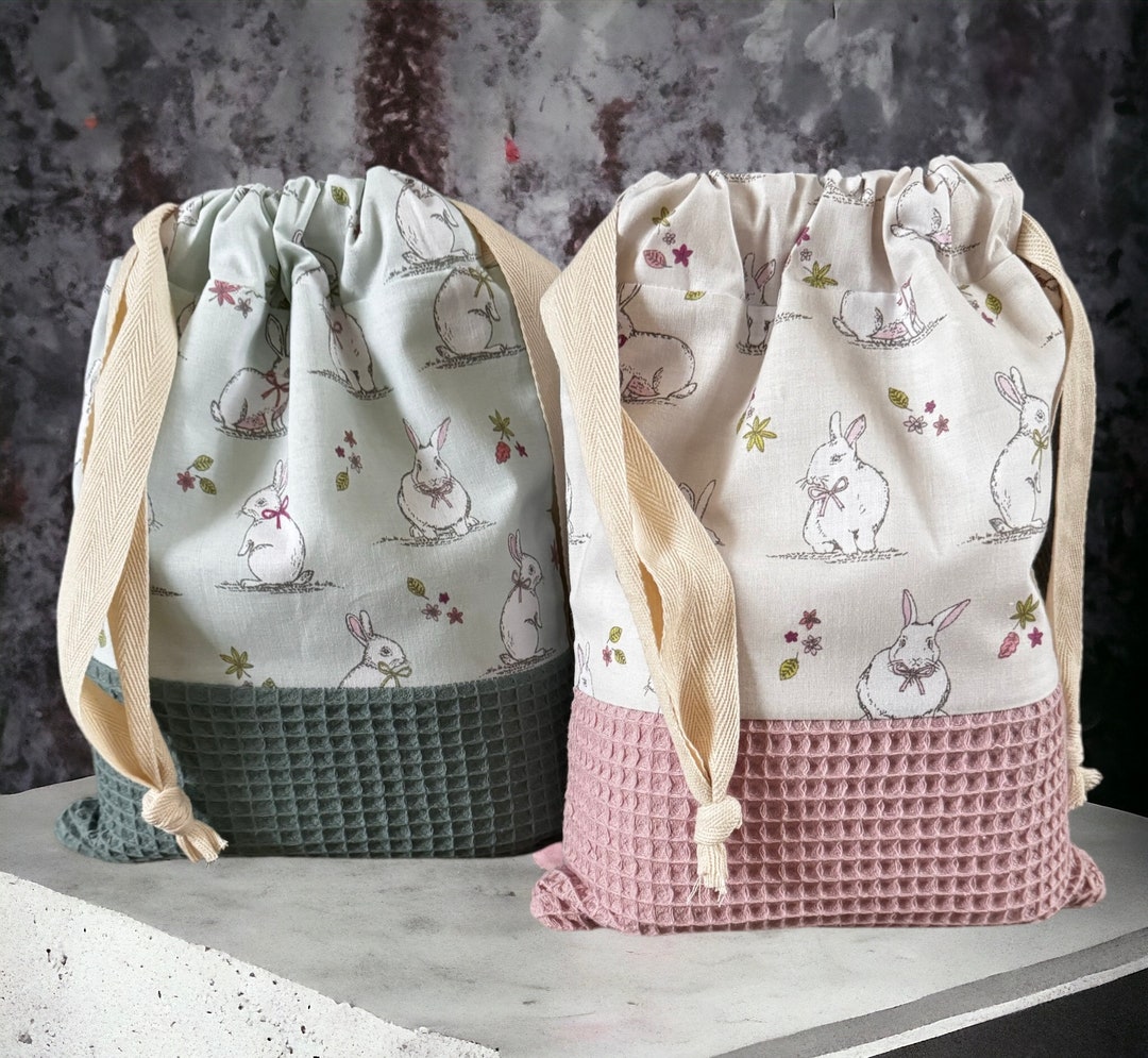Lou-bees Pure Cotton Bunny Drawstring Bag, Luxury Baby Gifting & Travel ...
