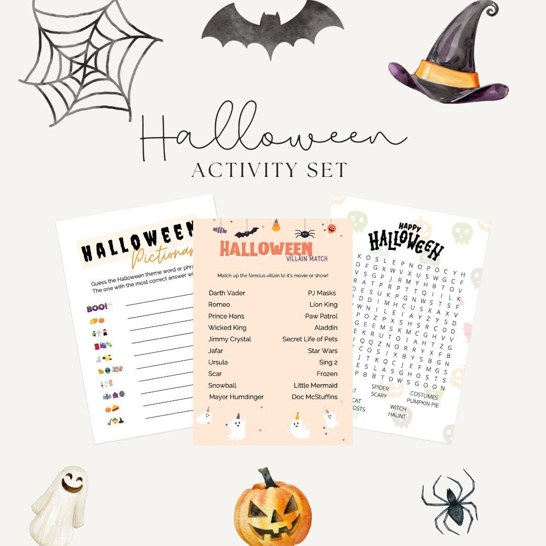 Printable Halloween Activity Set for Kids: Pictionary, Villain Match ...
