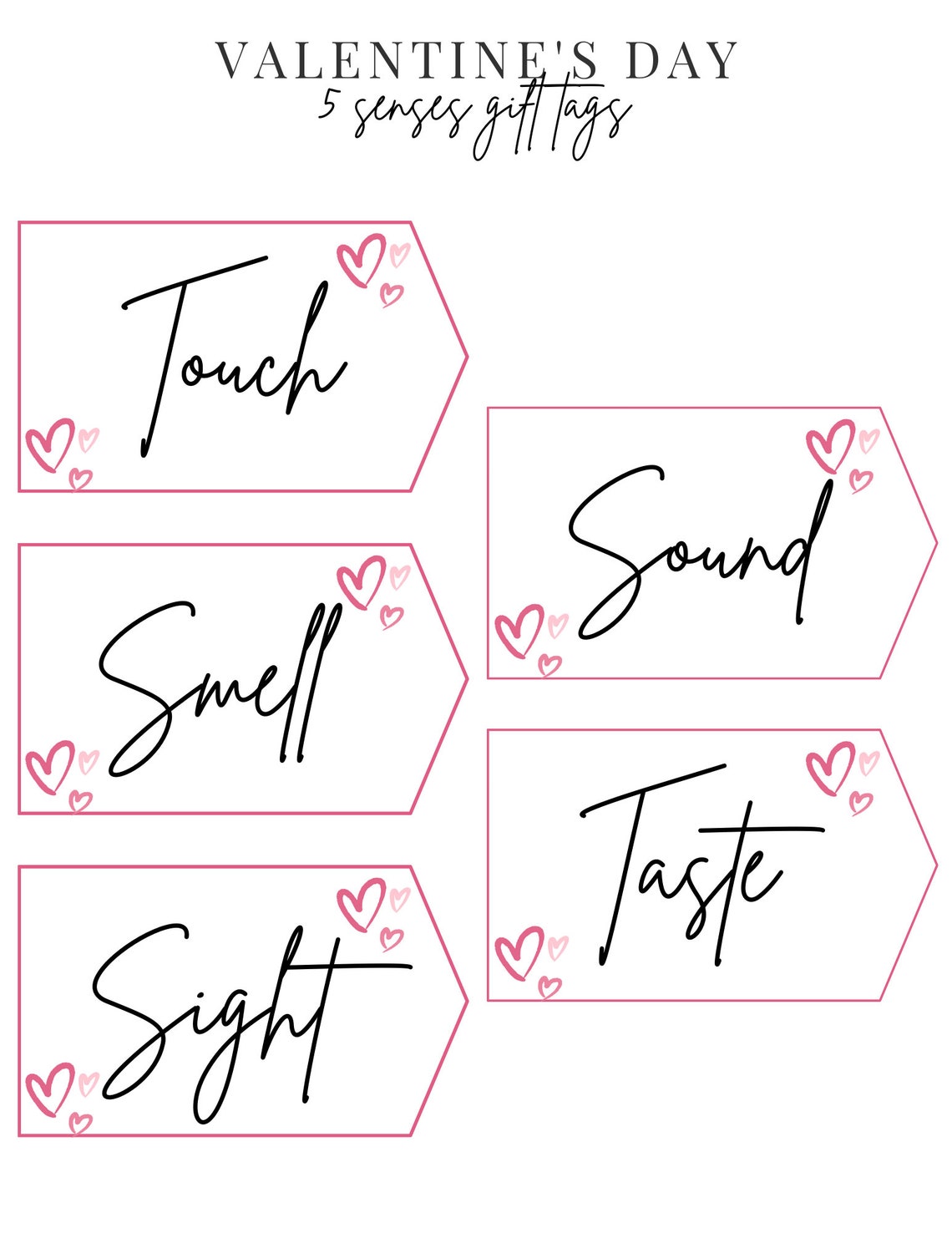 Valentines Day 5 Senses Gift Tags (2.5x4) | Valentine, 5 Senses, Pink ...
