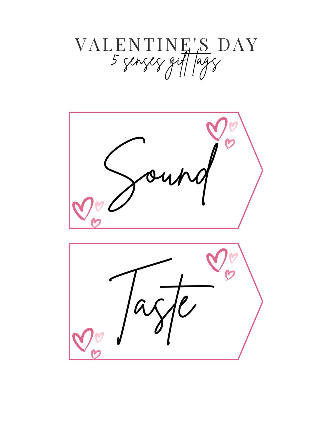 Valentines Day 5 Senses Gift Tags (3x5) | Valentine, 5 Senses, Pink ...