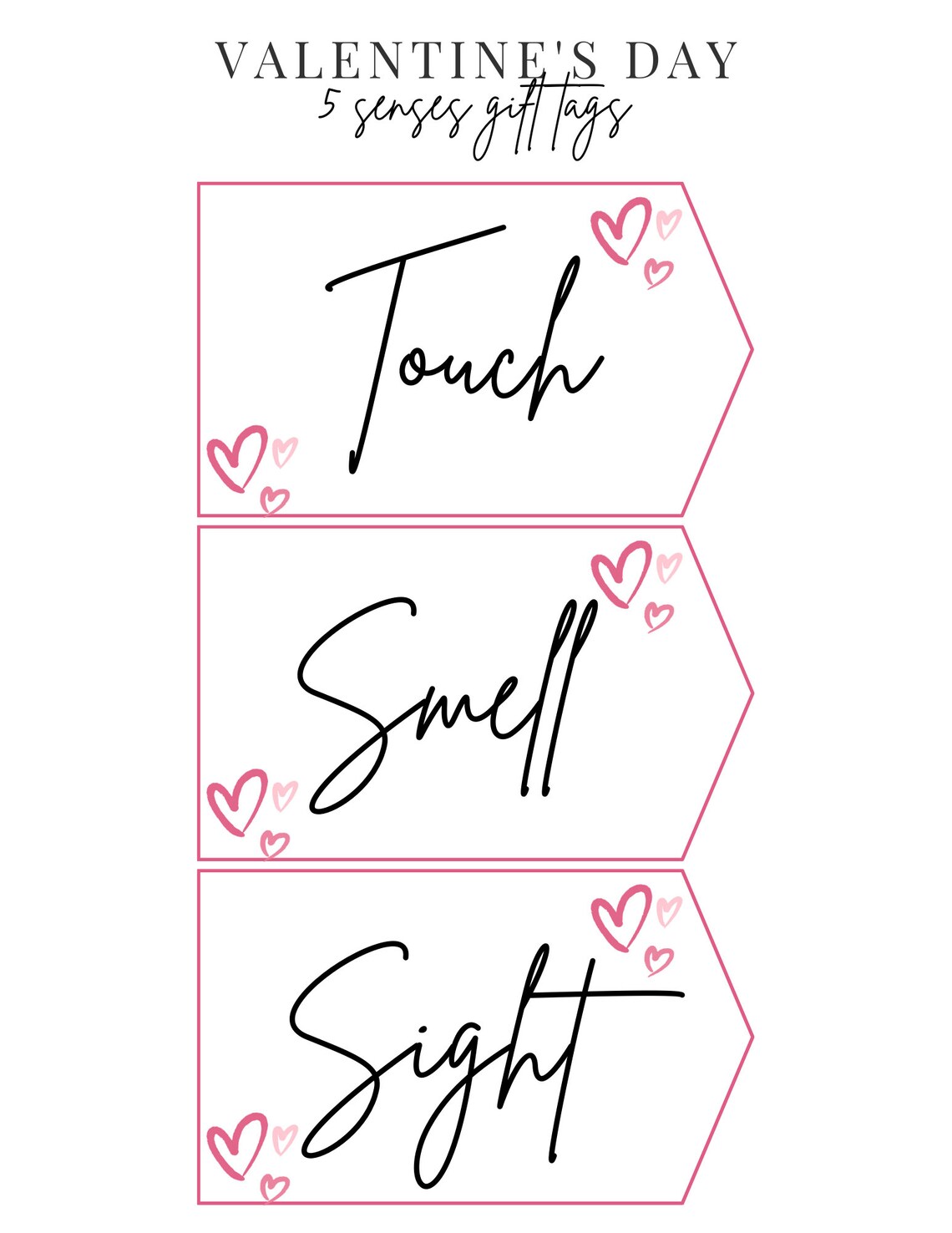 Valentines Day 5 Senses Gift Tags (3x5) | Valentine, 5 Senses, Pink ...