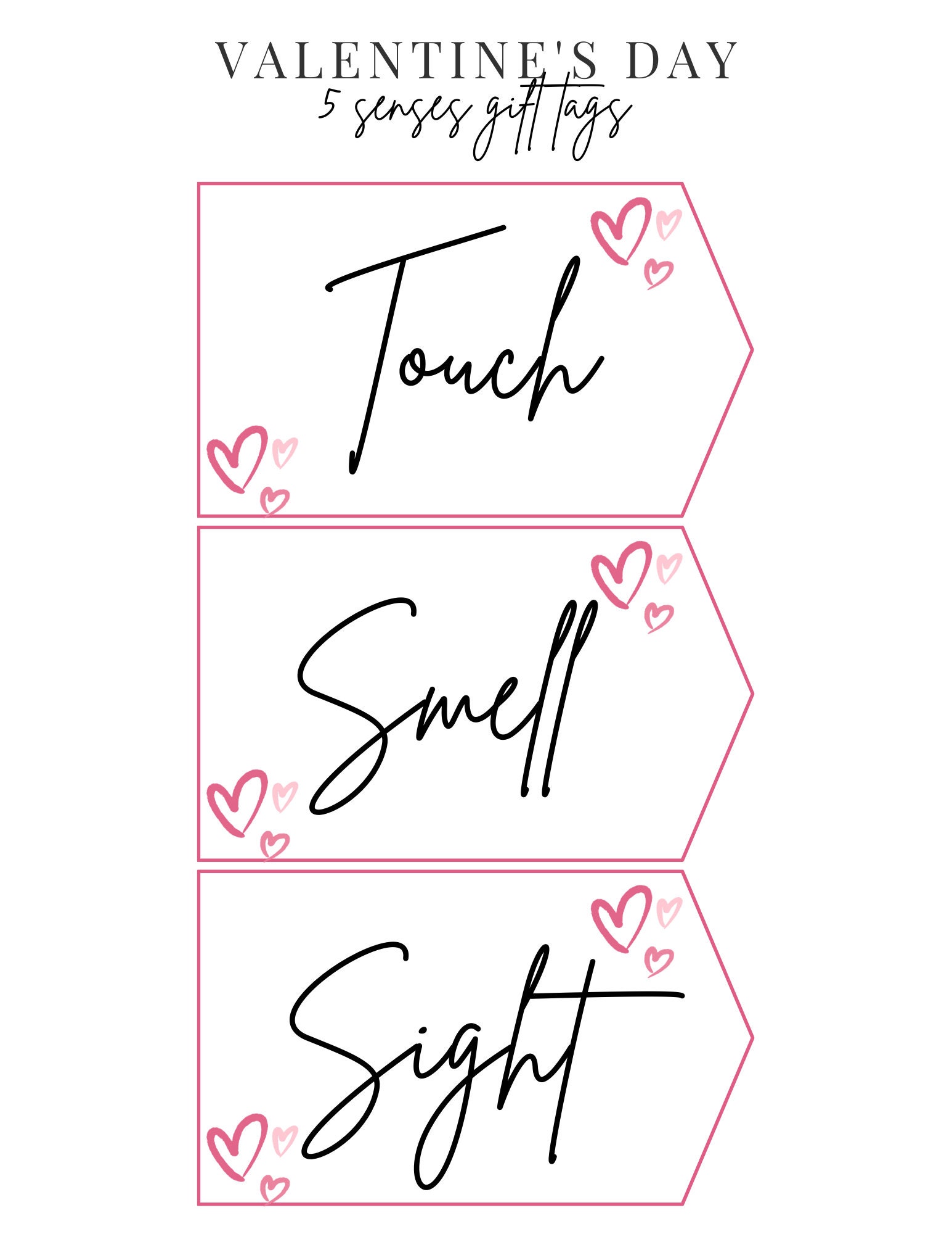 Valentines Day 5 Senses Gift Tags (3x5) | Valentine, 5 Senses, Pink ...