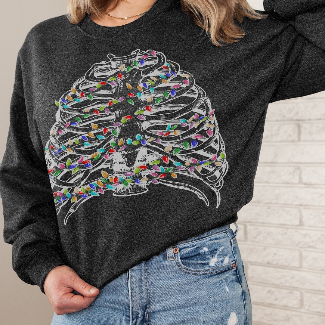 Christmas Lights Skeleton Ribcage Crewneck Sweatshirt, Ugly Xmas ...