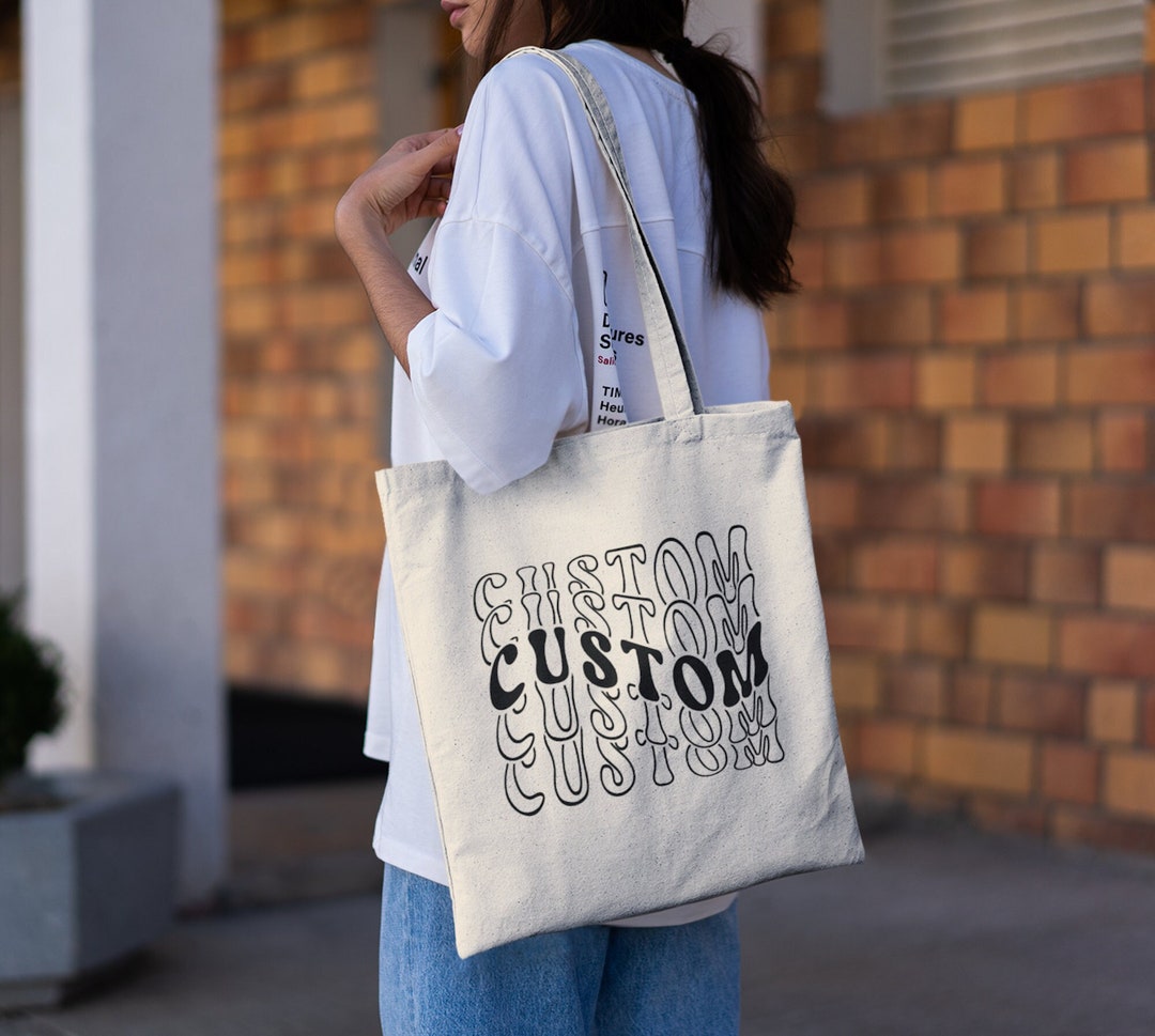 CUSTOM Name Tote Bag Trendy Wavy Font Cotton Canvas Bag Custom Gift ...