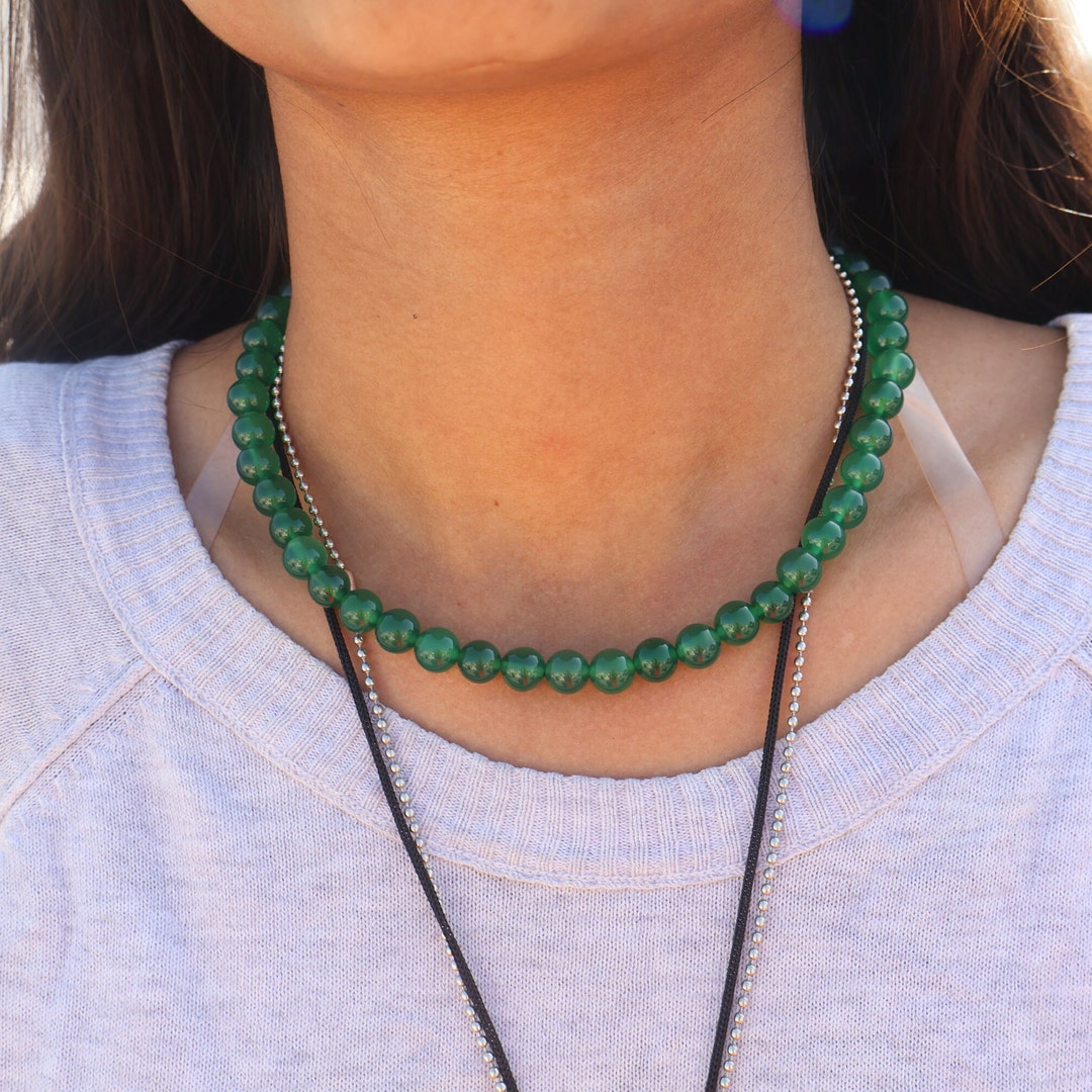 Green Jade Choker Necklace, Dainty Jade Necklace, Gemstone Necklace ...