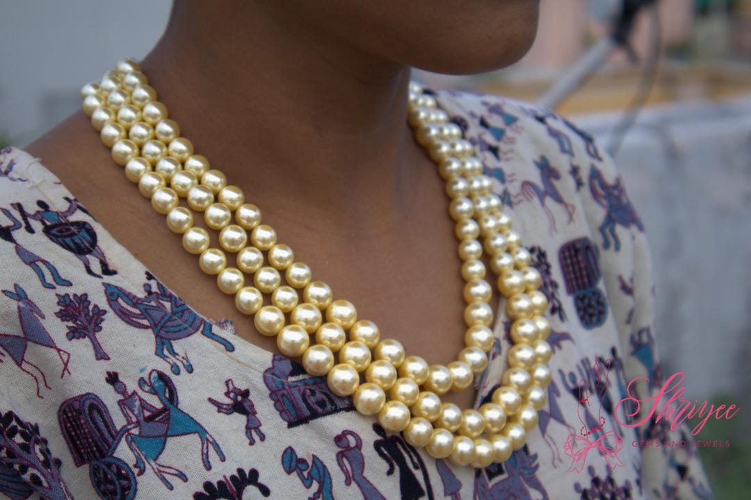 3 Strand Culture Pearl Necklace and Earrings Set | Layered Pearl ...