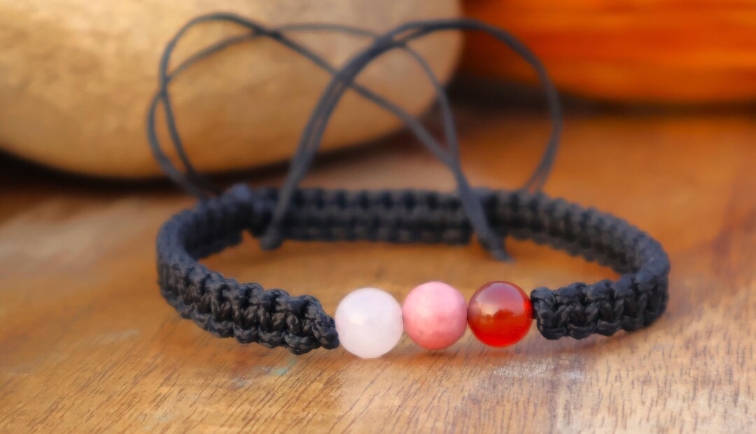 Handmade Cancer Zodiac Crystal Bracelet: Carnelian, Rhodochrosite, Rose ...