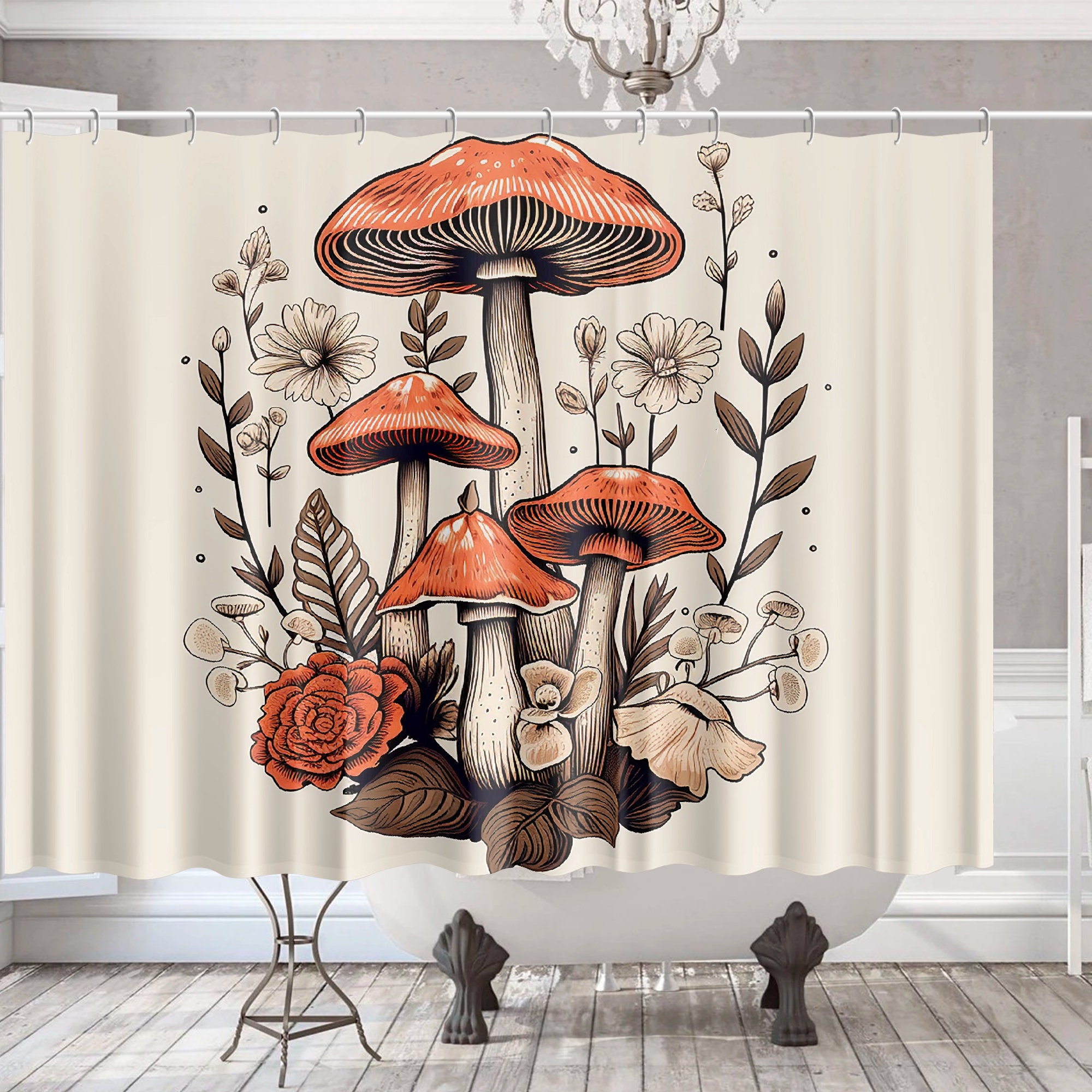 Mushroom Shower Curtain, Shower Curtain Mushroom, Boho Shower Curtain ...