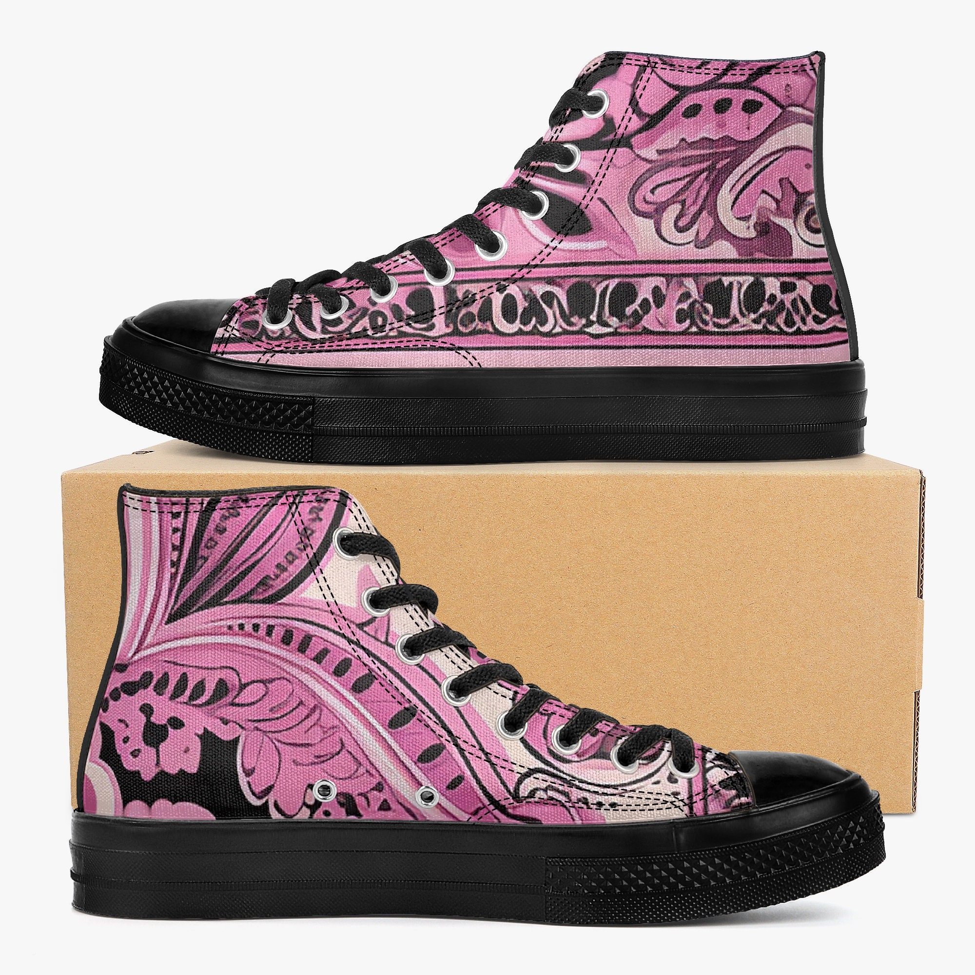 Classic Chuck Taylors High-top Pink Canvas Shoes Paisley - Etsy