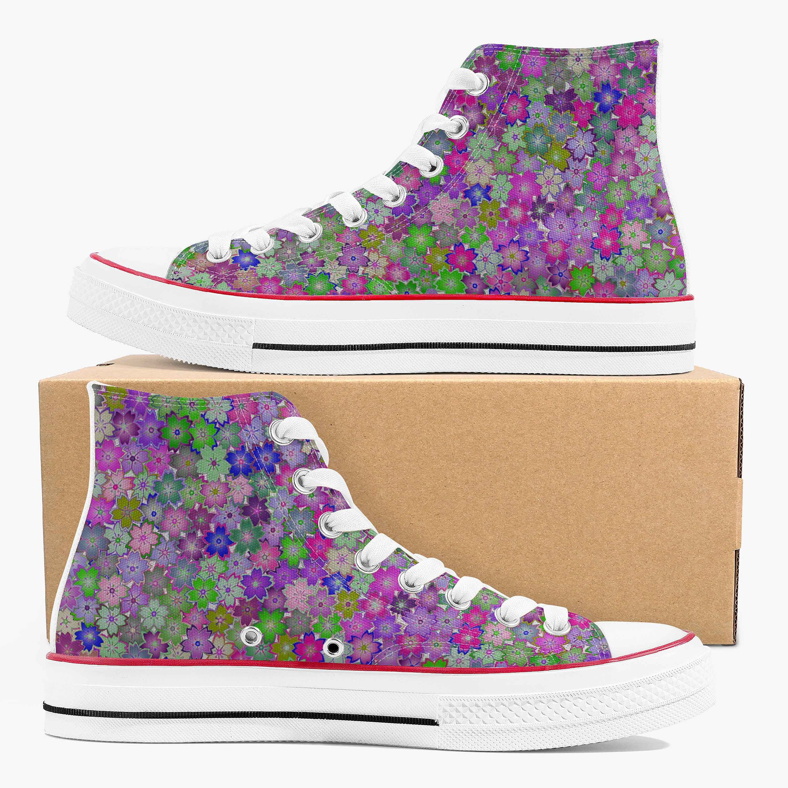 Floral Print Classic Chuck Taylor High Top Vintage Shoes Flower Design ...