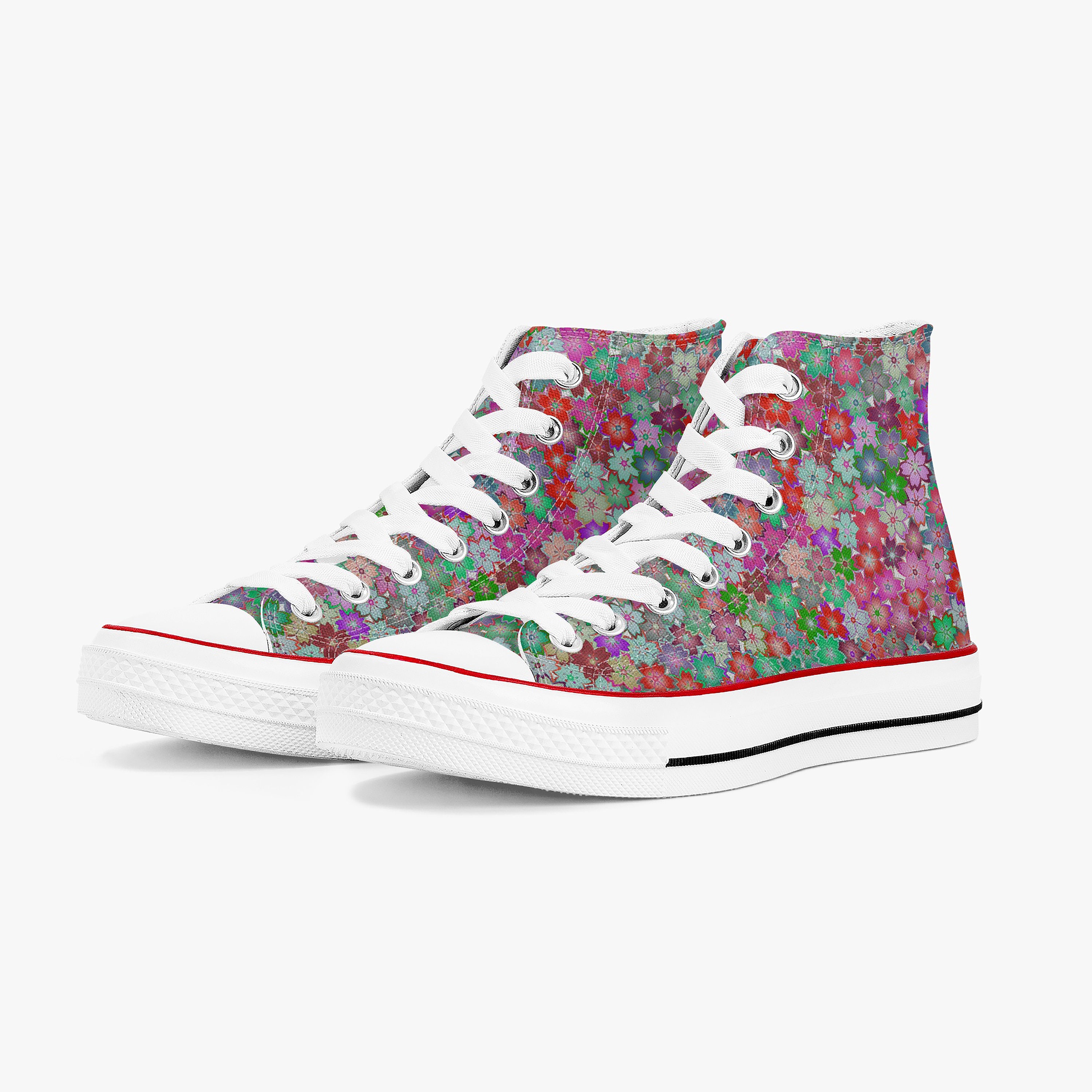 Floral Print Classic Chuck Taylor High Top Vintage Shoes Flower Design ...