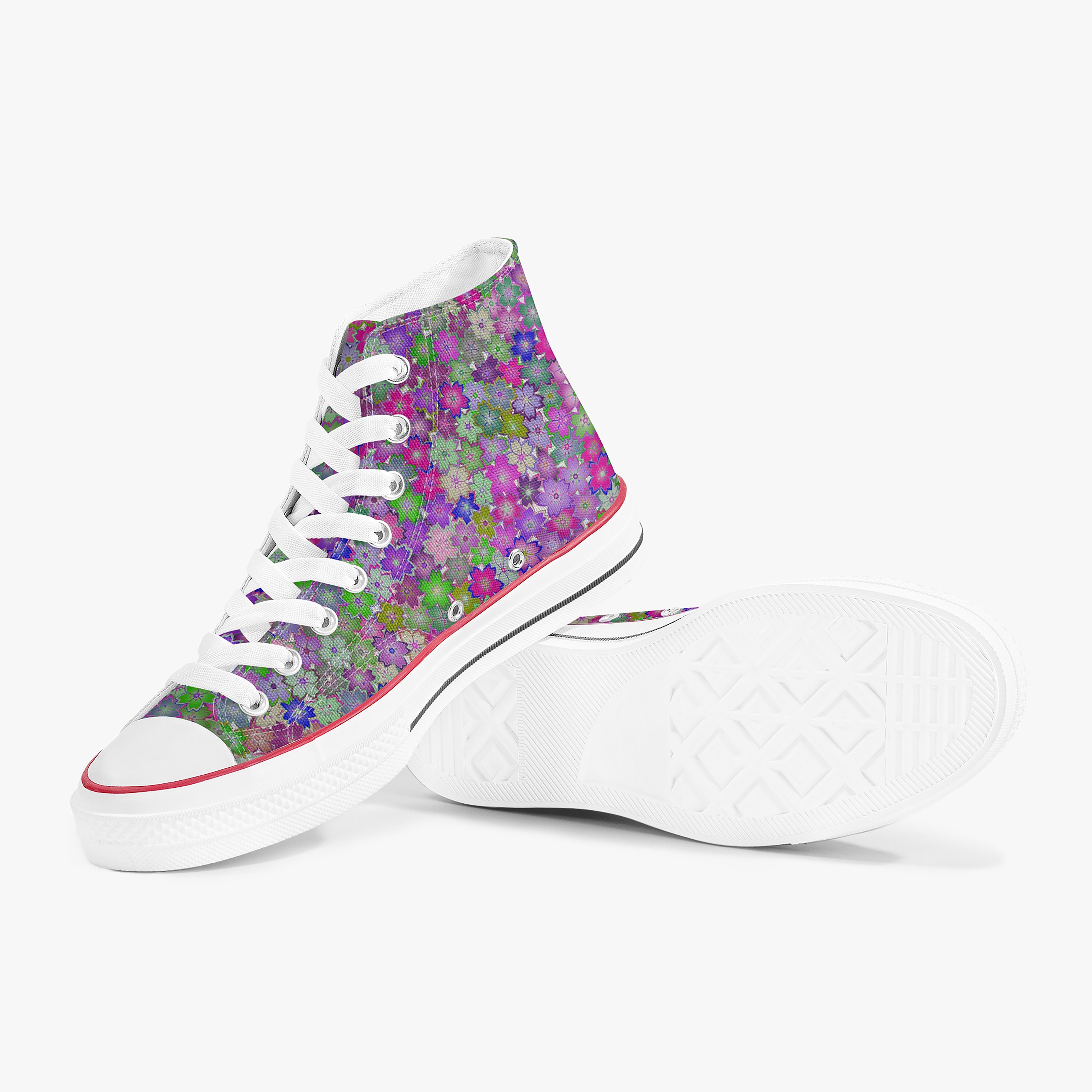 Floral Print Classic Chuck Taylor High Top Vintage Shoes Flower Design ...