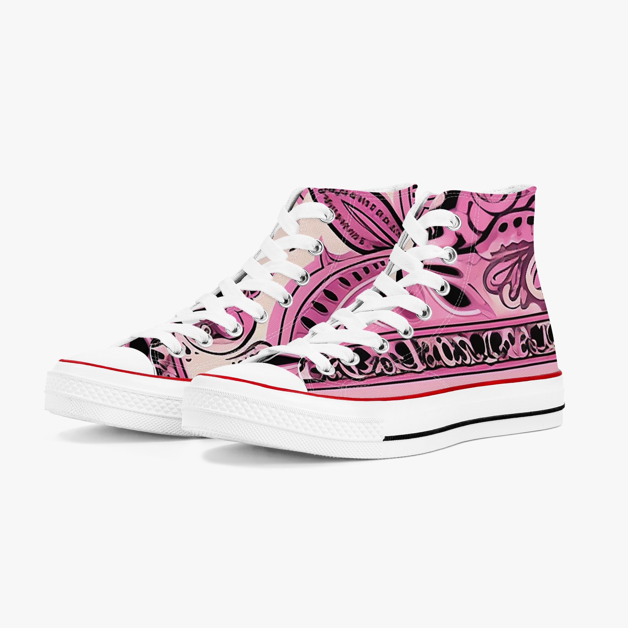 Classic Chuck Taylors High-top Pink Canvas Shoes Paisley Bandana Print ...