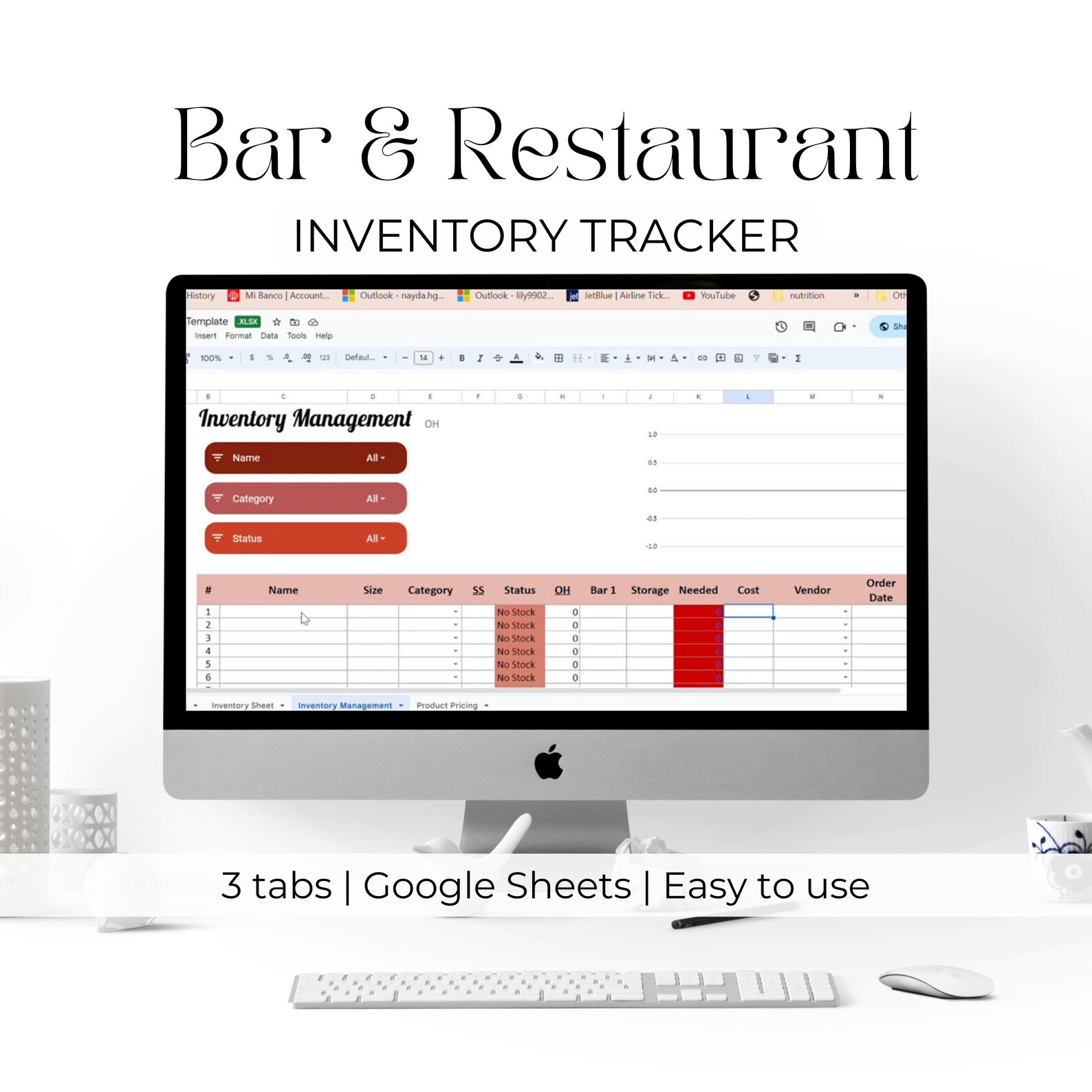 Bar Inventory Template, Google Sheet Inventory, Restaurant Inventory ...