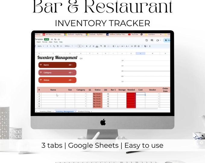 Bar Inventory Template, Google Sheet Inventory, Restaurant Inventory ...