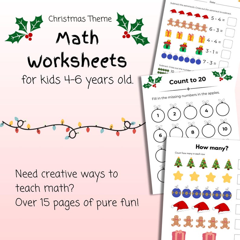 Christmas Theme Math Worksheets for Kindergarten, Preschool Worksheets ...