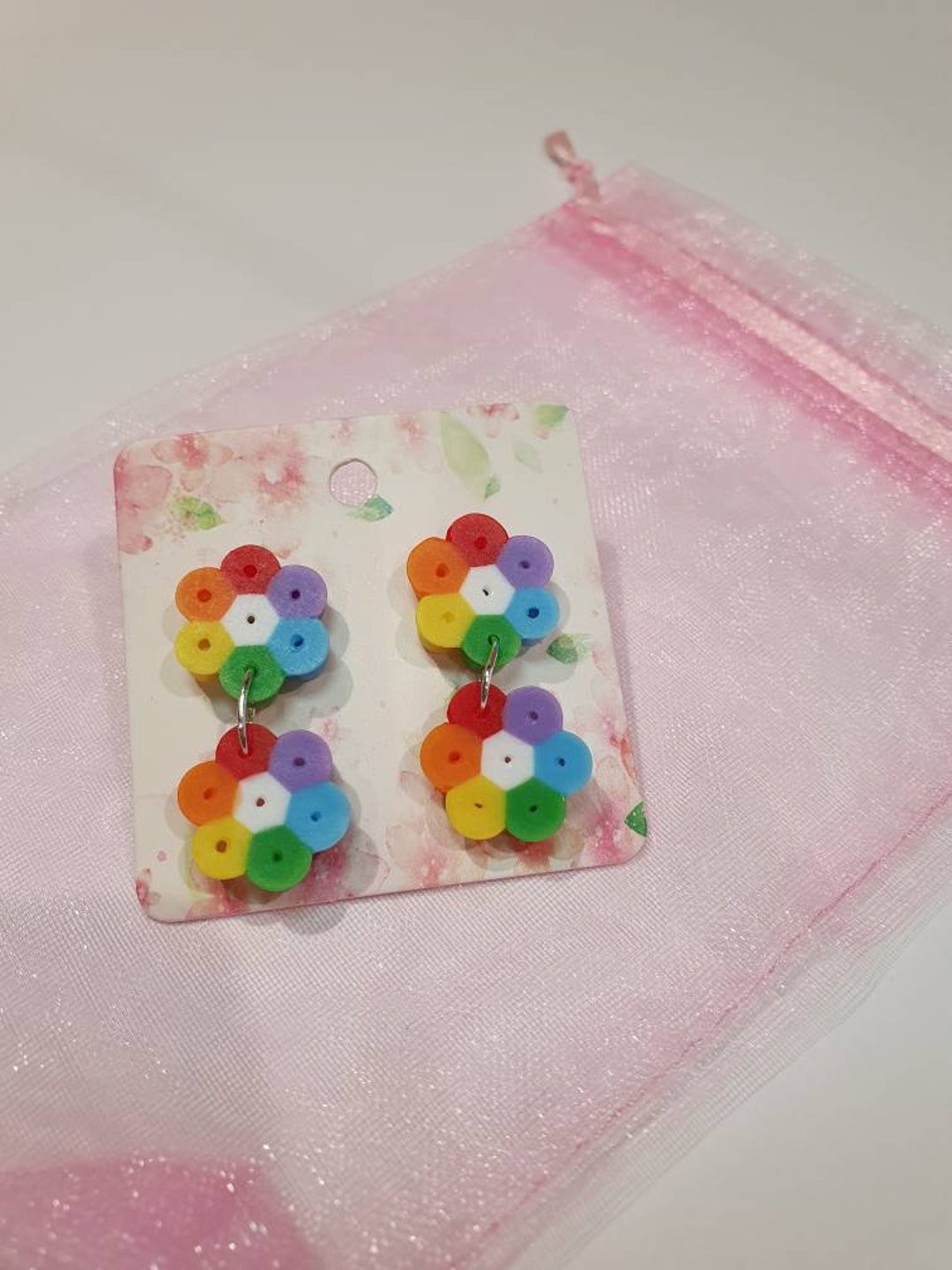 Cute Perler Bead Flower Earrings Colourful Flower Earrings Etsy