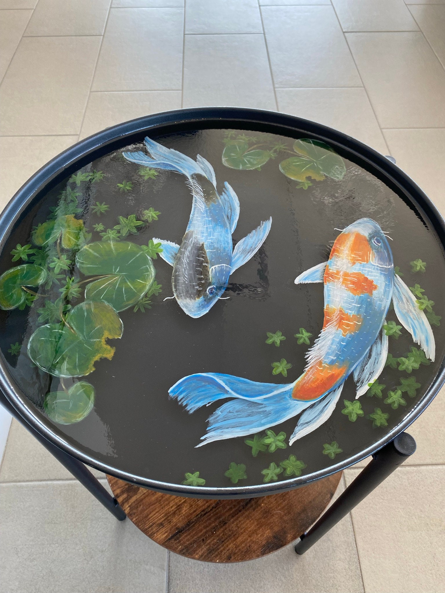 3D Koi Fish Painting in Epoxy Resin End Table - Etsy