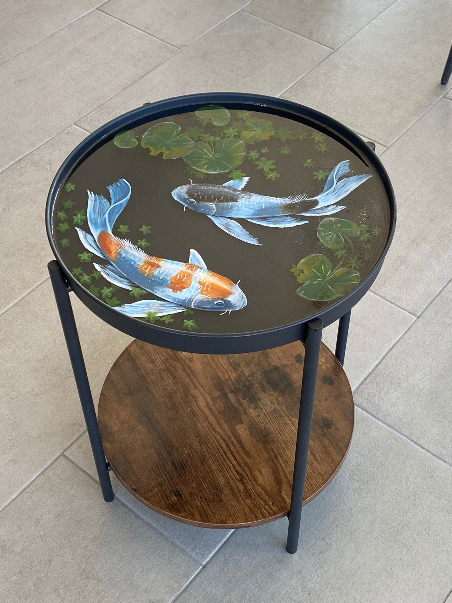 3D Koi Fish Painting in Epoxy Resin End Table - Etsy