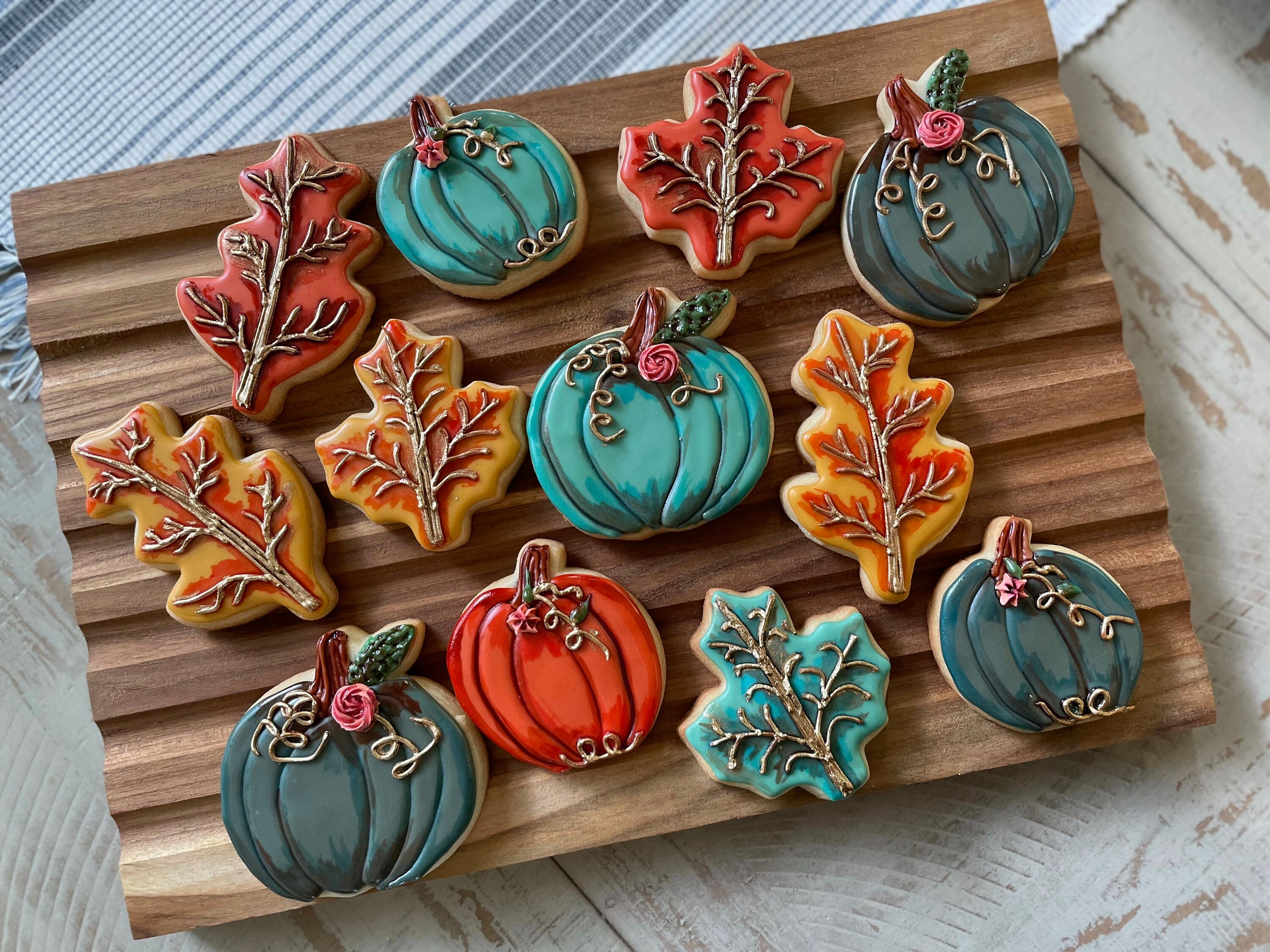 Autumn Leaf Decorated Sugar Cookie, Watercolor Decorated Cookies ...