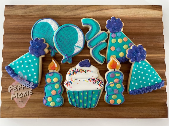 Birthday Iced Cookies Party Hat Sugar Cookie Iced Balloon | Etsy