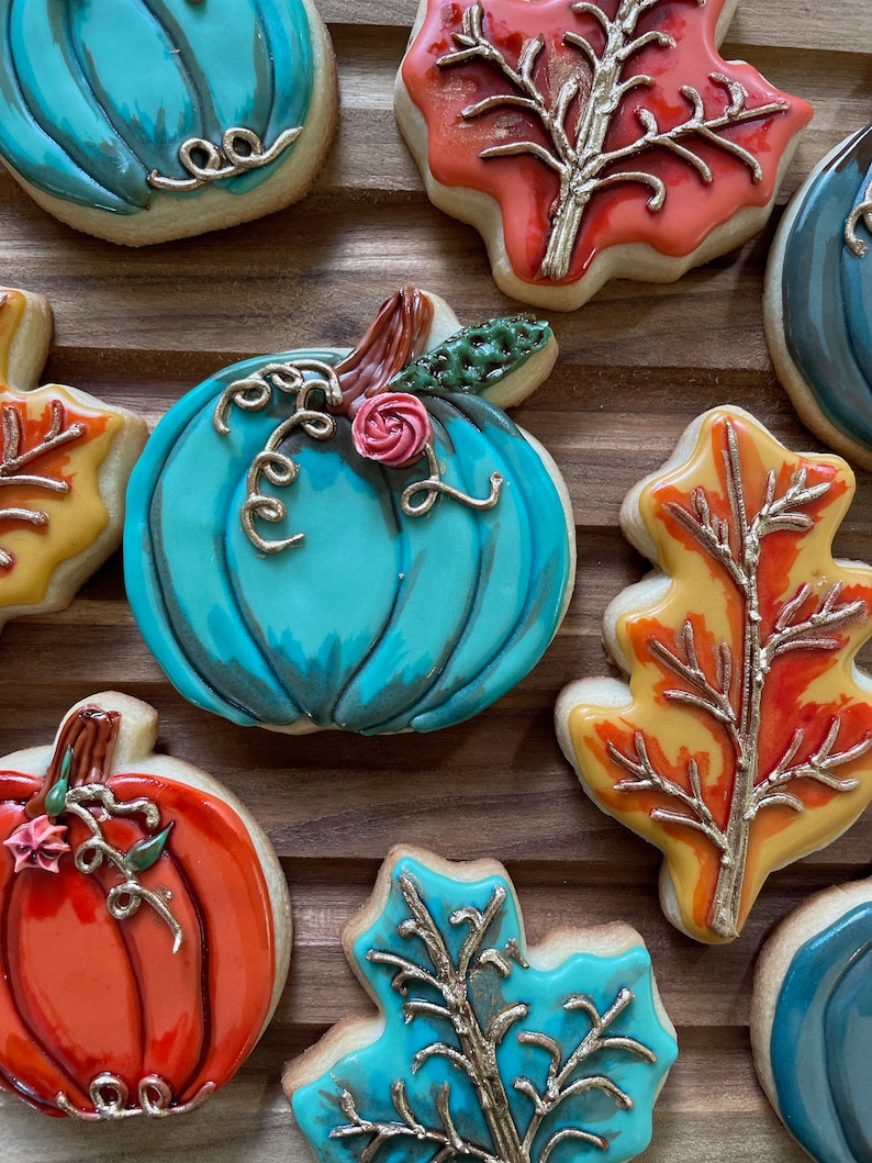 Autumn Leaf Decorated Sugar Cookie, Watercolor Decorated Cookies ...