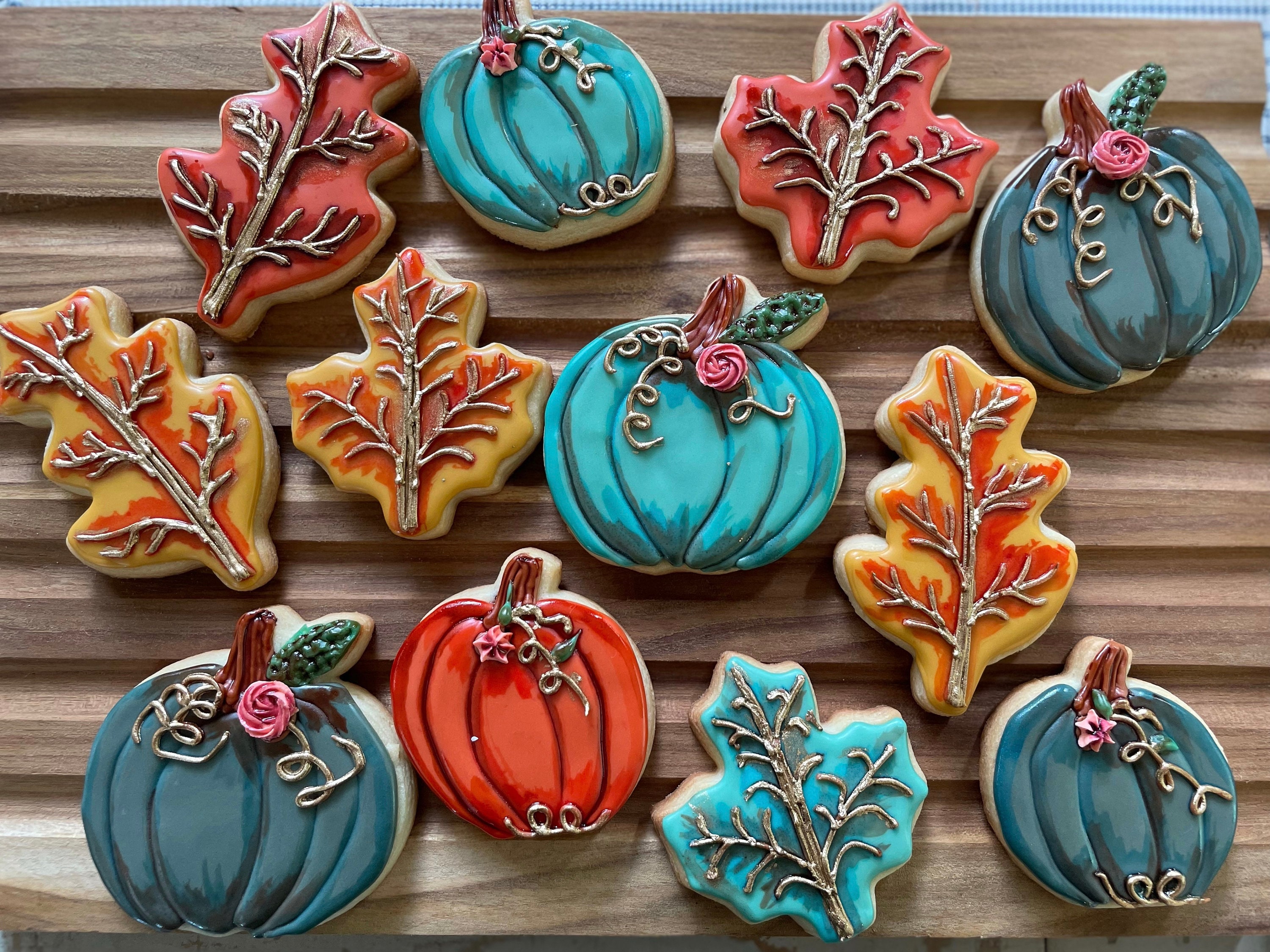 Autumn Leaf Decorated Sugar Cookie, Watercolor Decorated Cookies ...