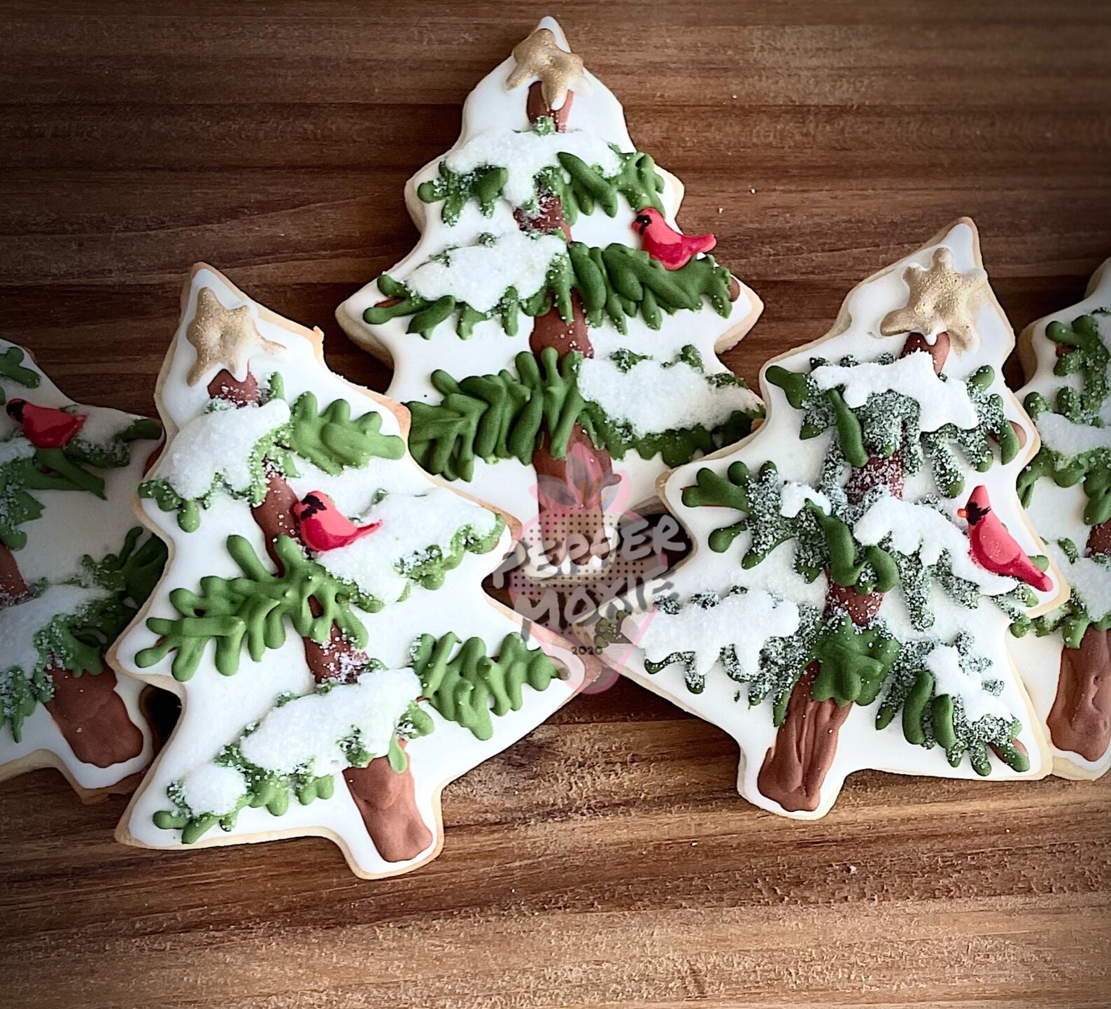 Snow Tree Cardinal Decorated Cookie, Christmas Tree, Snow, Winter ...