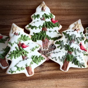 Snow Tree Cardinal Decorated Cookie, Christmas Tree, Snow, Winter ...