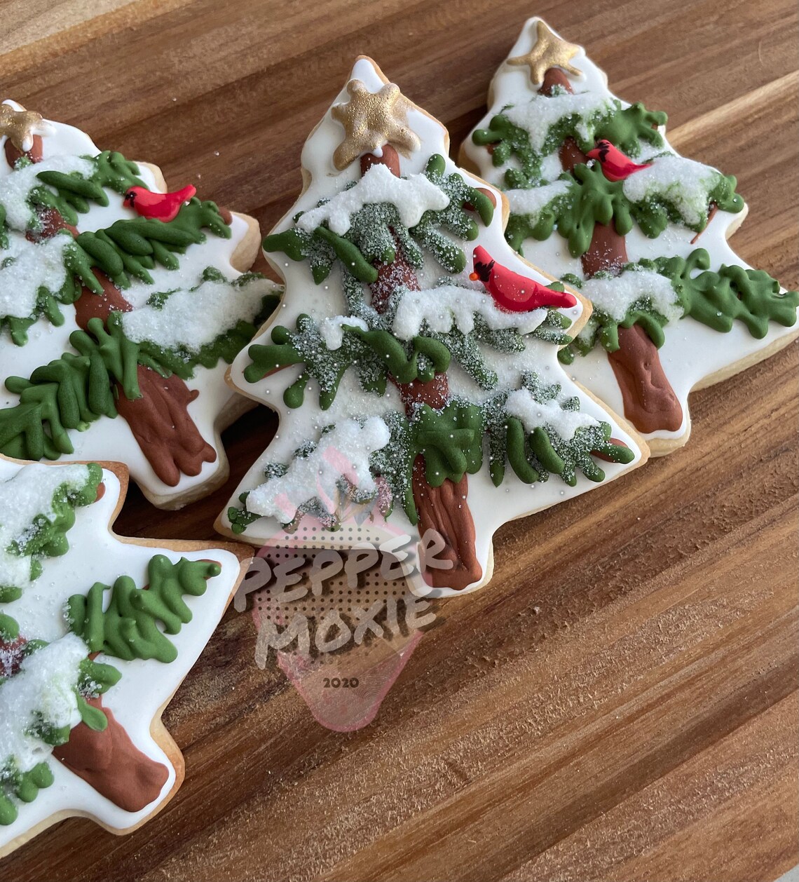 Snow Tree Cardinal Decorated Cookie, Christmas Tree, Snow, Winter ...