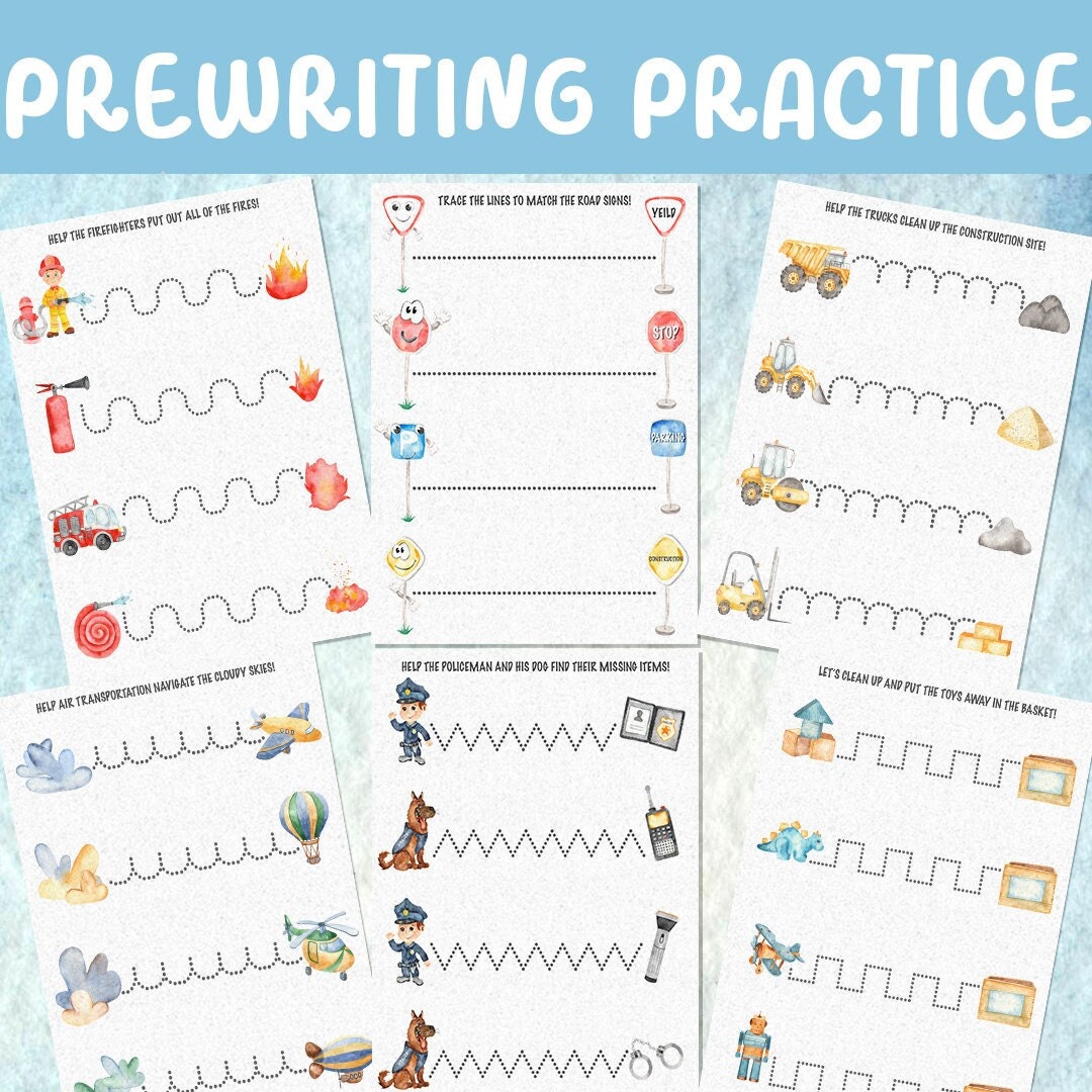 Prewriting Practice 6 Pack Bundle 2 for Boys Homeschool, Pre-k, or ...