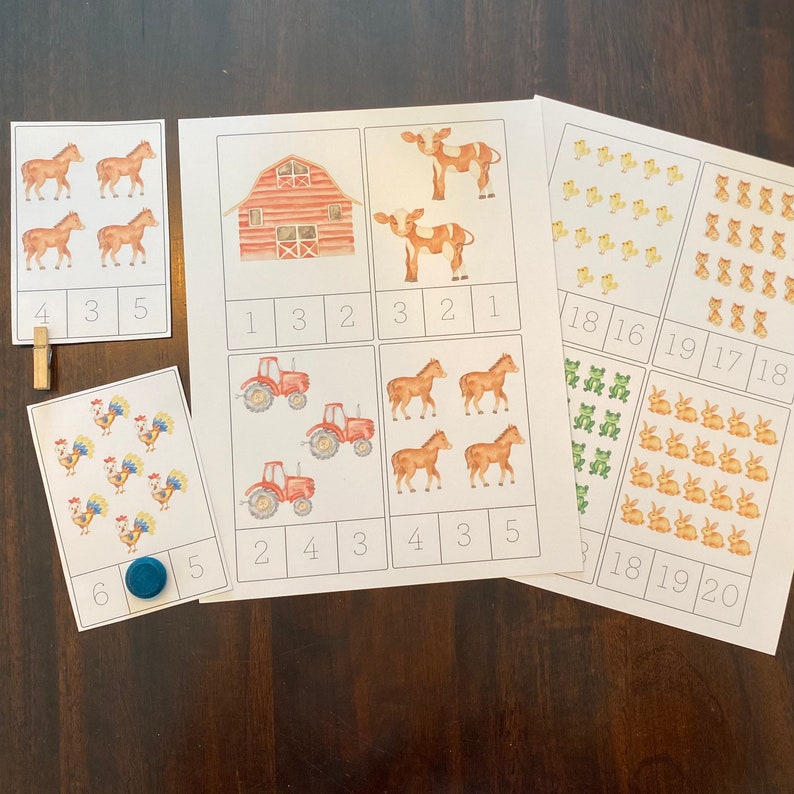 Farm Count and Clip Printable Math Activity for Homeschool, Pre-k, and ...