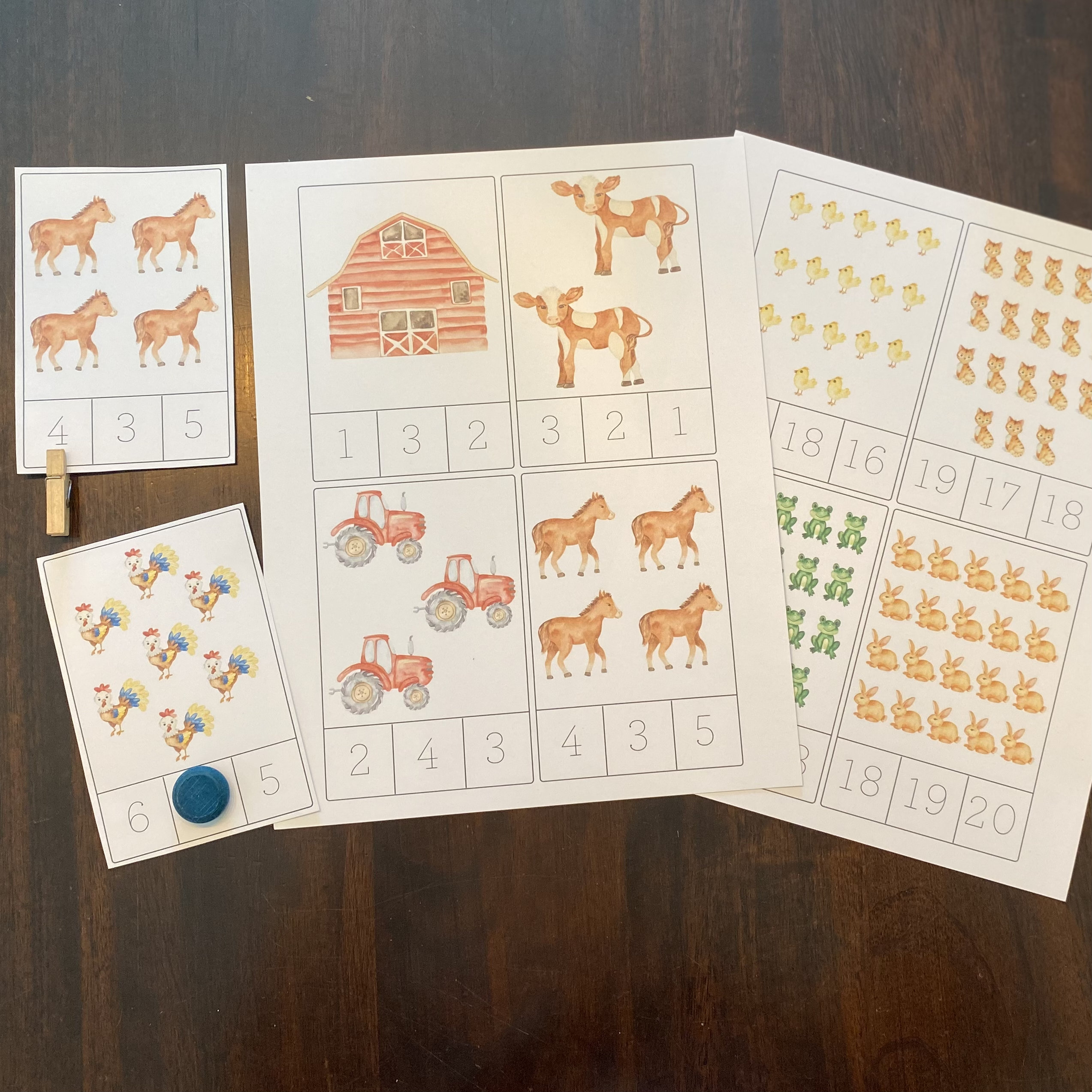 Farm Count and Clip Printable Math Activity for Homeschool, Pre-k, and ...
