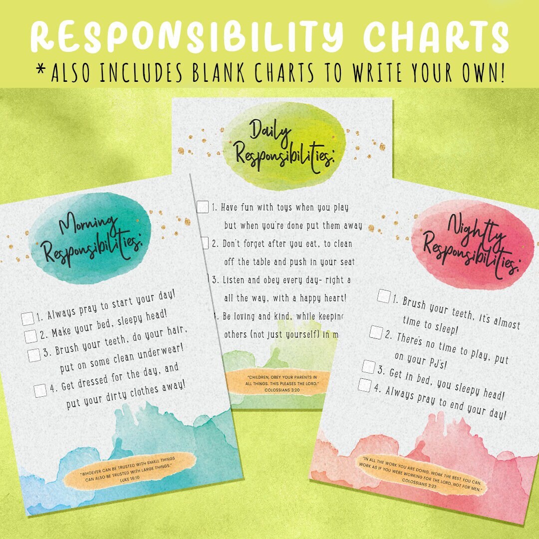 Responsibility Charts for Kids in Homeschool, Pre-k, Kindergarten, or ...