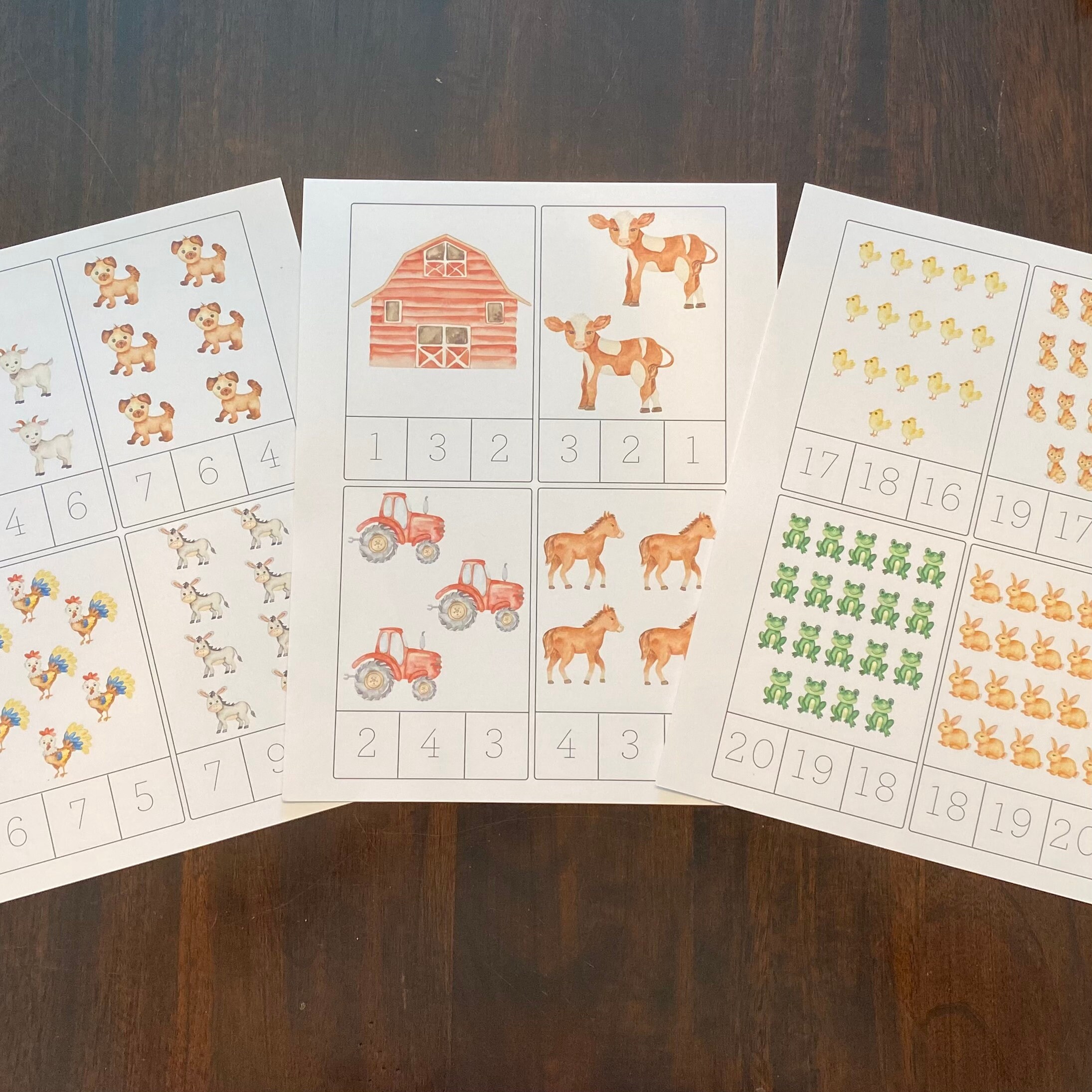 Farm Count and Clip Printable Math Activity for Homeschool, Pre-k, and ...