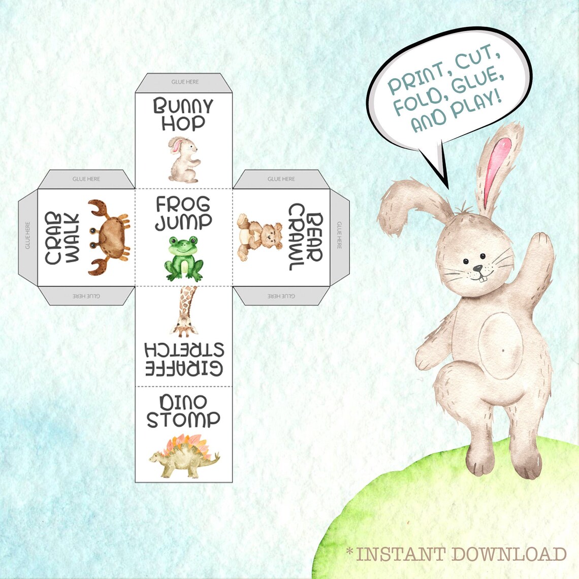 Printable Animal Exercise Cube Game - Etsy