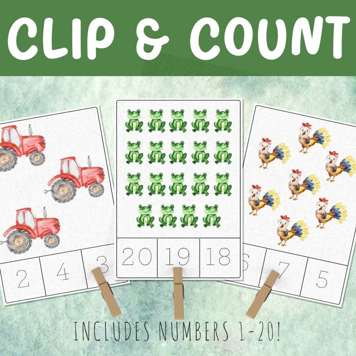 Farm Count and Clip Printable Math Activity for Homeschool, Pre-k, and ...