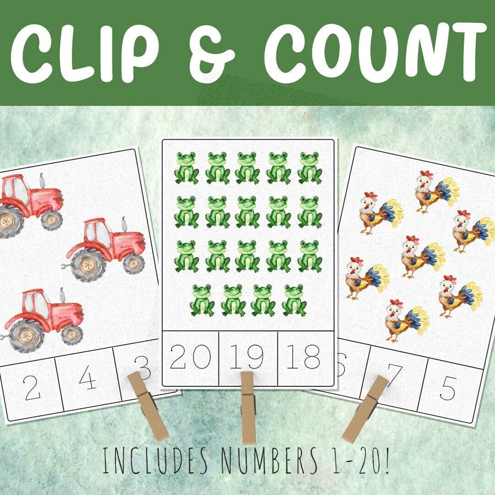 Farm Count and Clip Printable Math Activity for Homeschool, Pre-k, and ...
