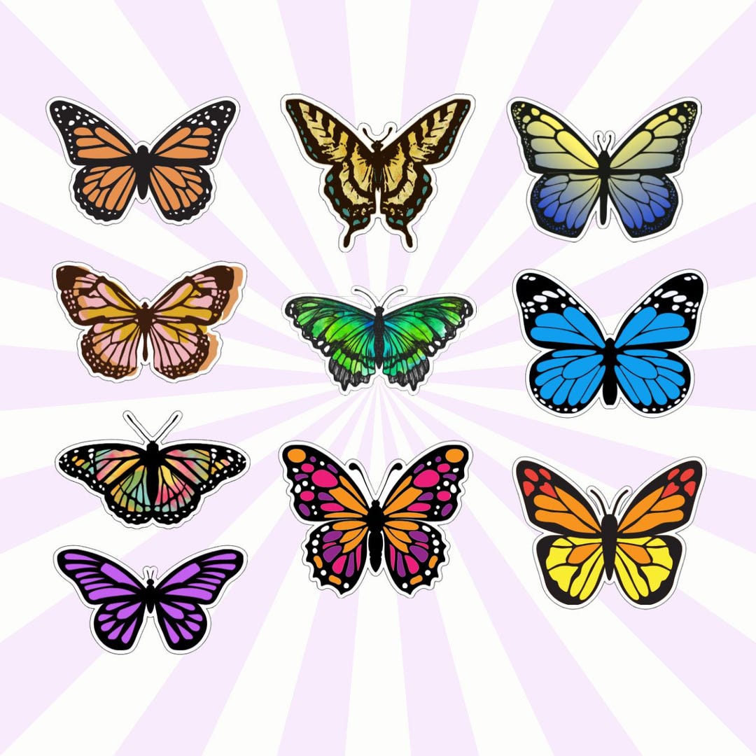 Butterfly Vinyl Sticker Pack | 10 Total | Water Resistant, Durable, and ...
