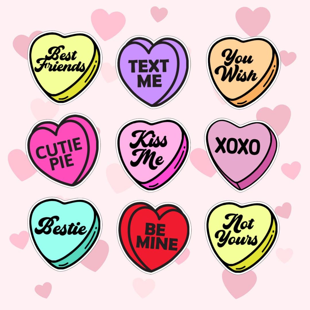 Waterproof Vinyl candy Heart Stickers 9 Total, 2x2 - Etsy