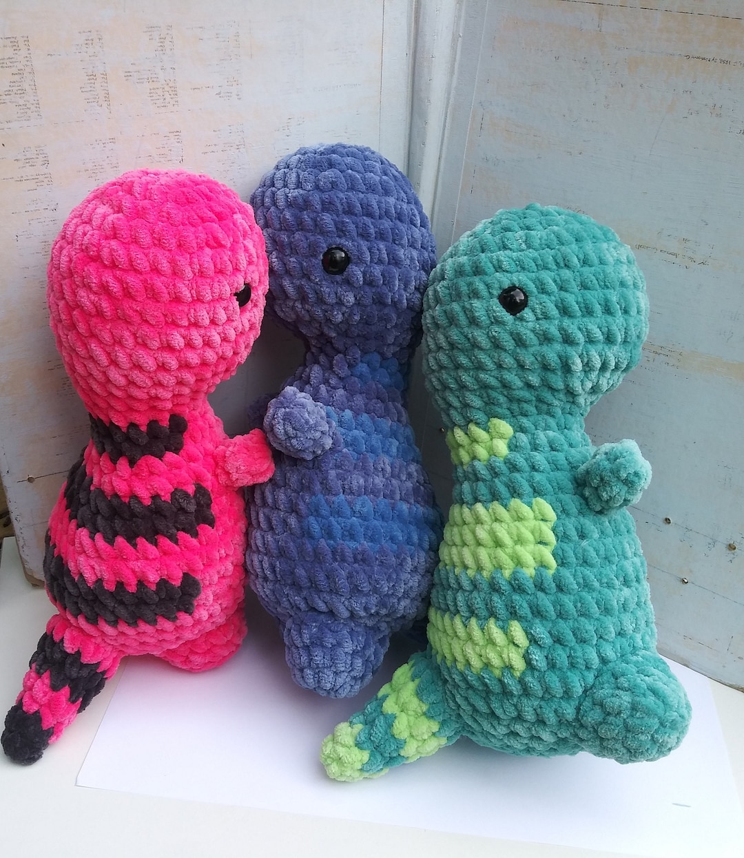 Crochet Dinosaur Plushie, Crochet Dinosaur Plush, Jumbo Stuffed Dino ...