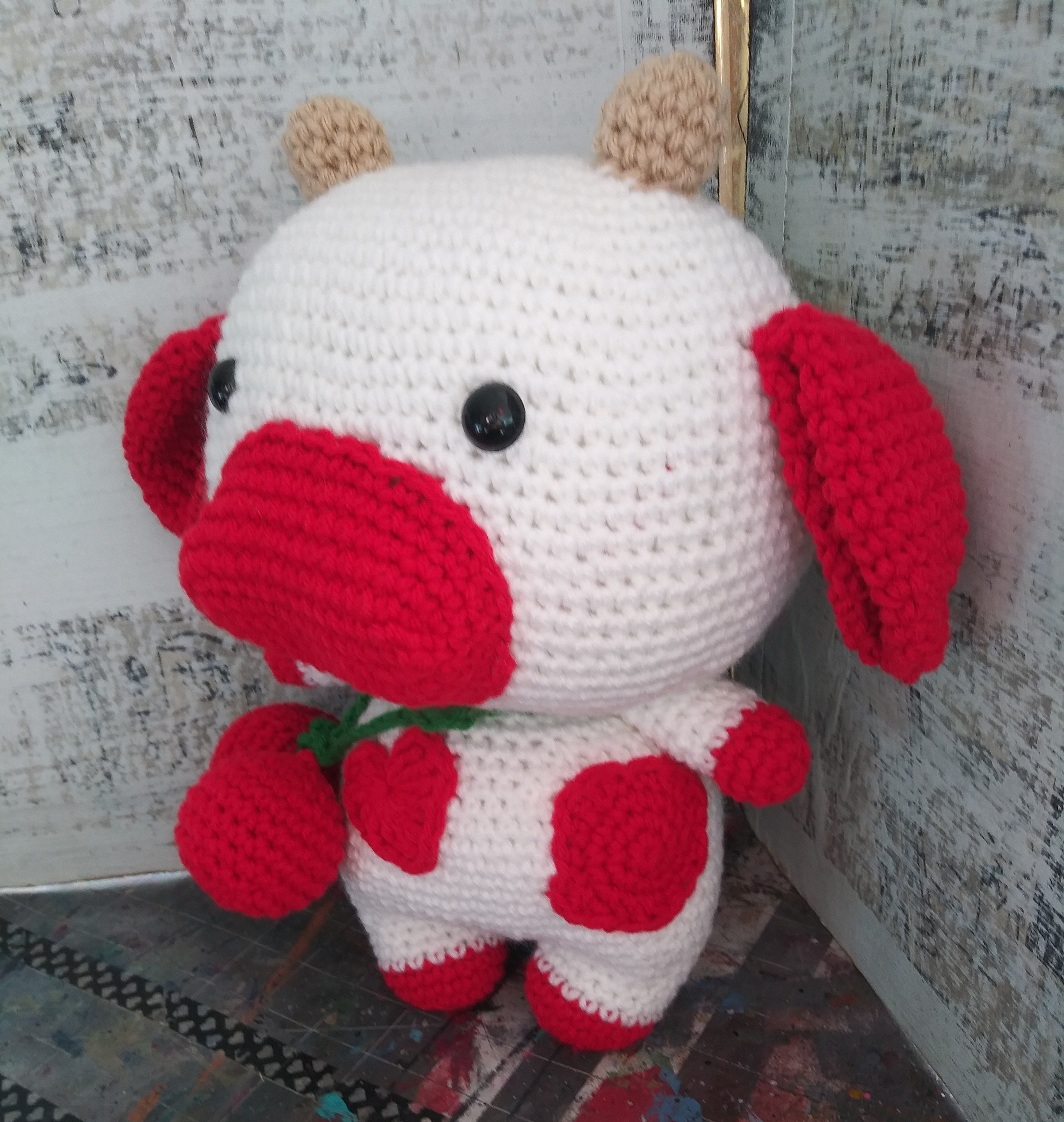 Crochet Cherry Cow, Crochet Cow Plushie, Crochet Cherries, Knit Farm ...
