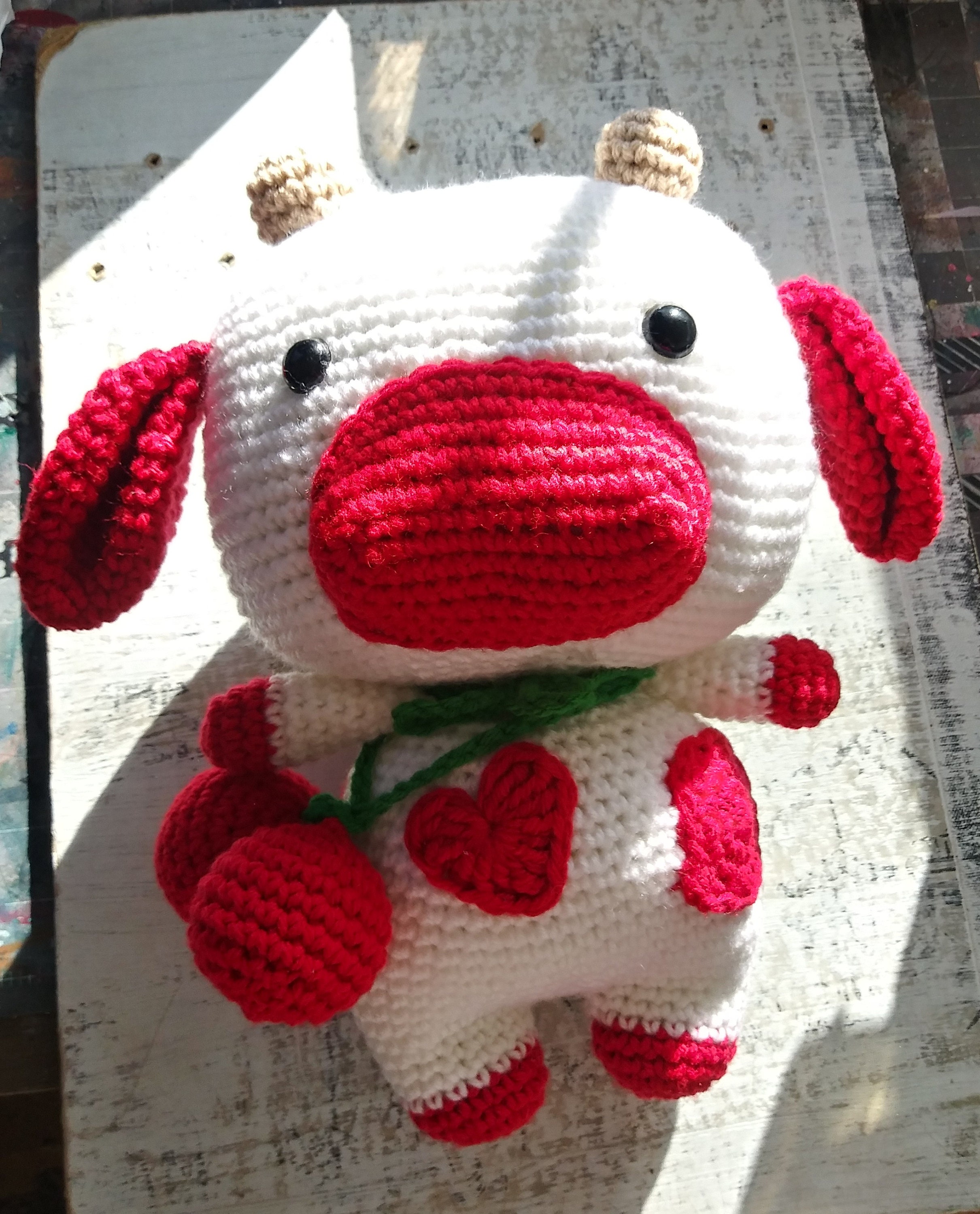 Crochet Cherry Cow, Crochet Cow Plushie, Crochet Cherries, Knit Farm ...