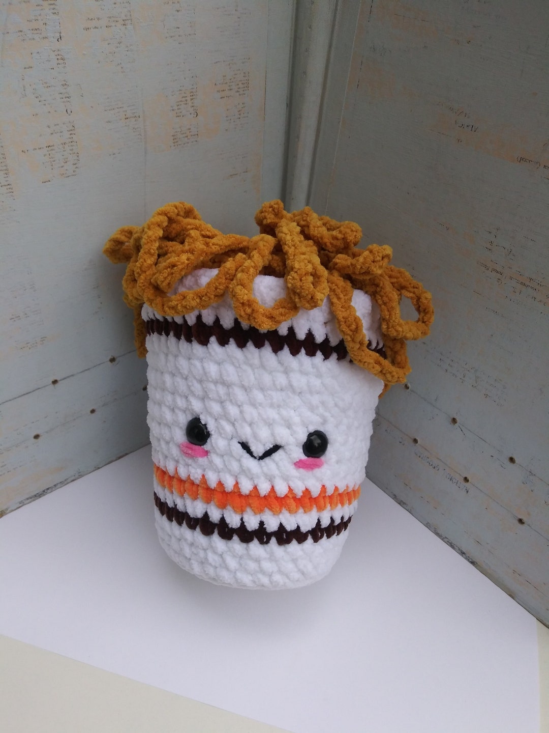 Giant Crochet Food, Crochet Cup Noodles, Kawaii Noodle Cup, Cute Crochet Food, Giant Crochet ...