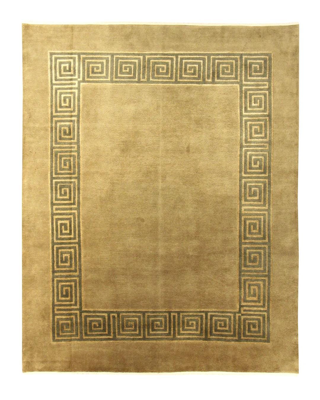 8x10 Handwoven Wool Rug, Greek Key Border in Charcoal and Gold, Classic ...
